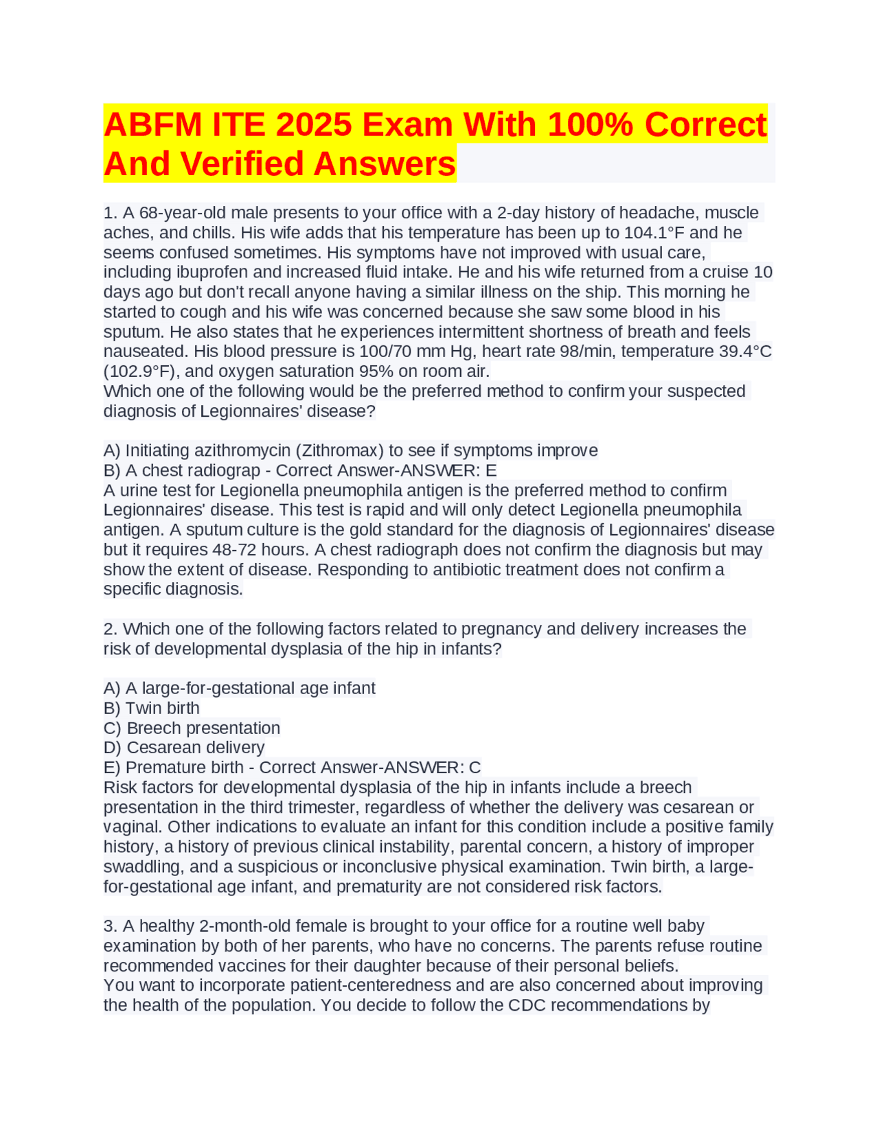 ABFM ITE 2025 Exam With 100% Correct And Verified Answers | Exams ...