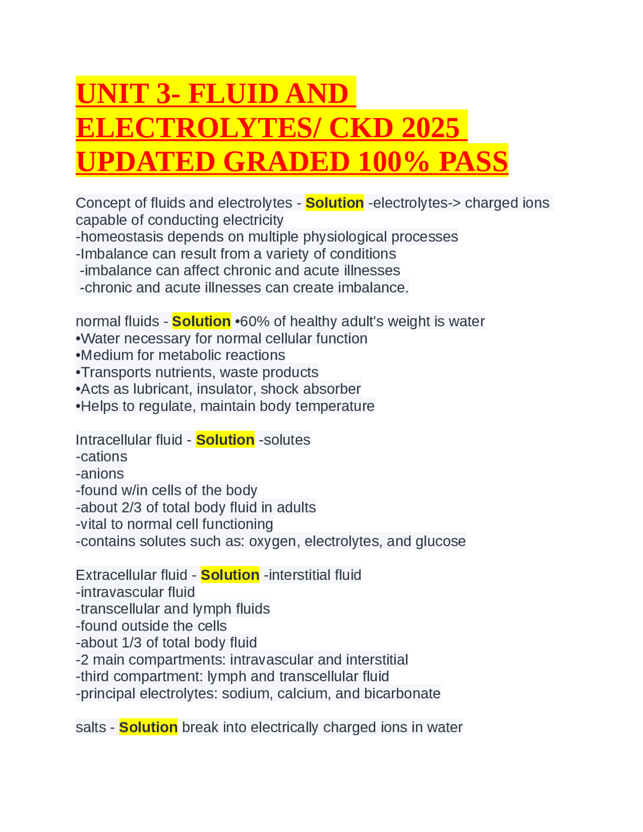 UNIT 3- FLUID AND ELECTROLYTES/ CKD 2025 UPDATED GRADED 100% PASS ...