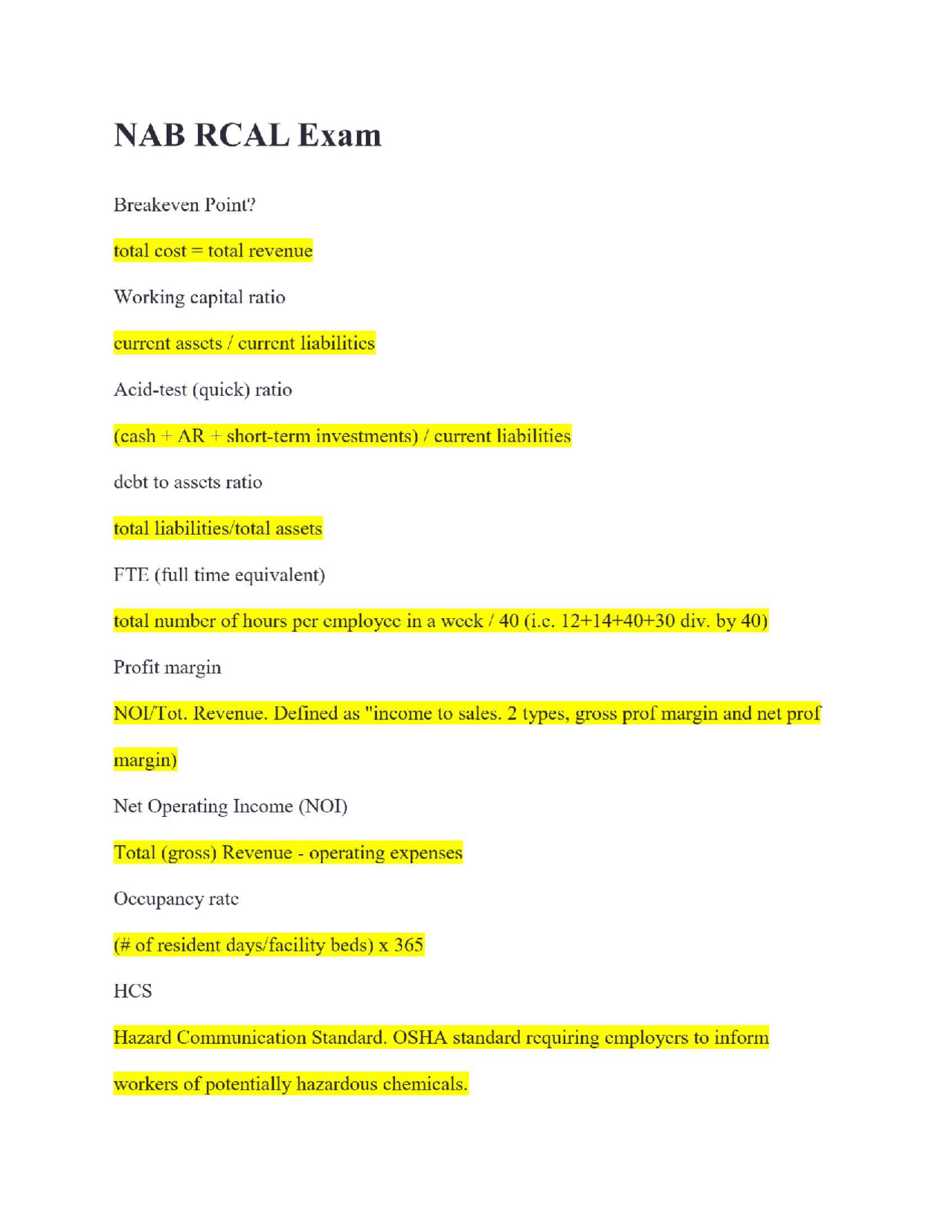 NAB RCAL Exam-Complete study guide | Exams Business Accounting | Docsity