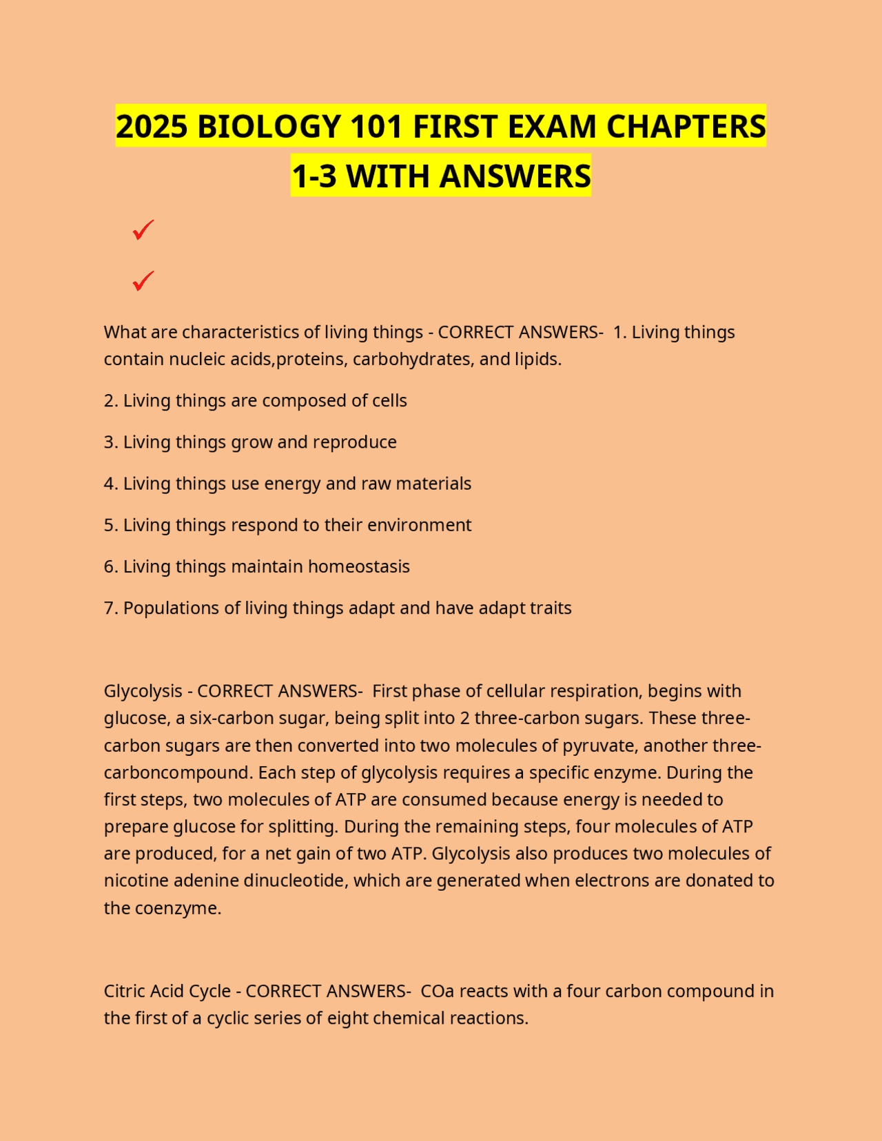 2025 BIOLOGY 101 FIRST EXAM CHAPTERS 1-3 WITH ANSWERS | Exams Advanced ...