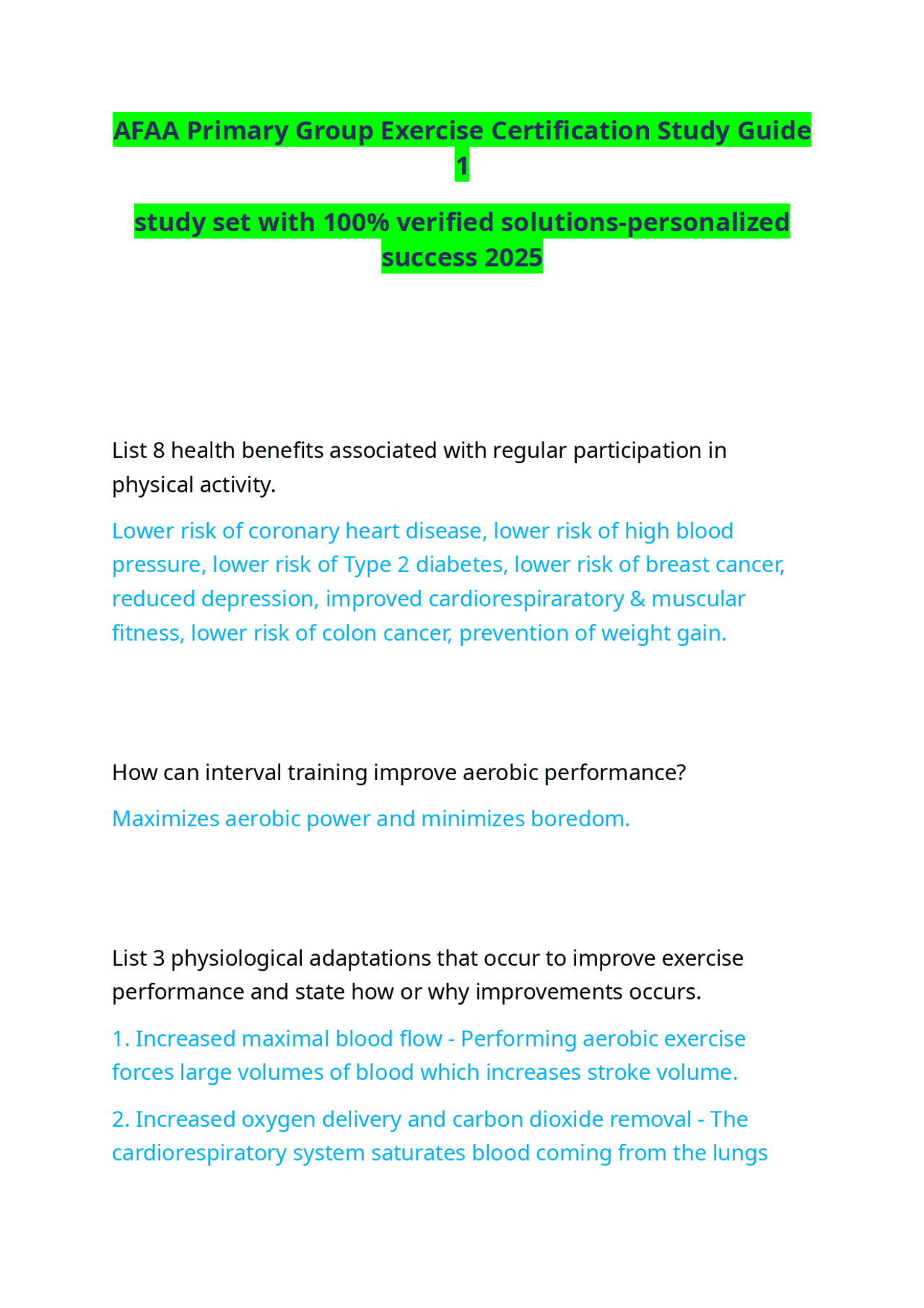 AFAA Primary Group Exercise Certification Study Guide 1 study set with ...