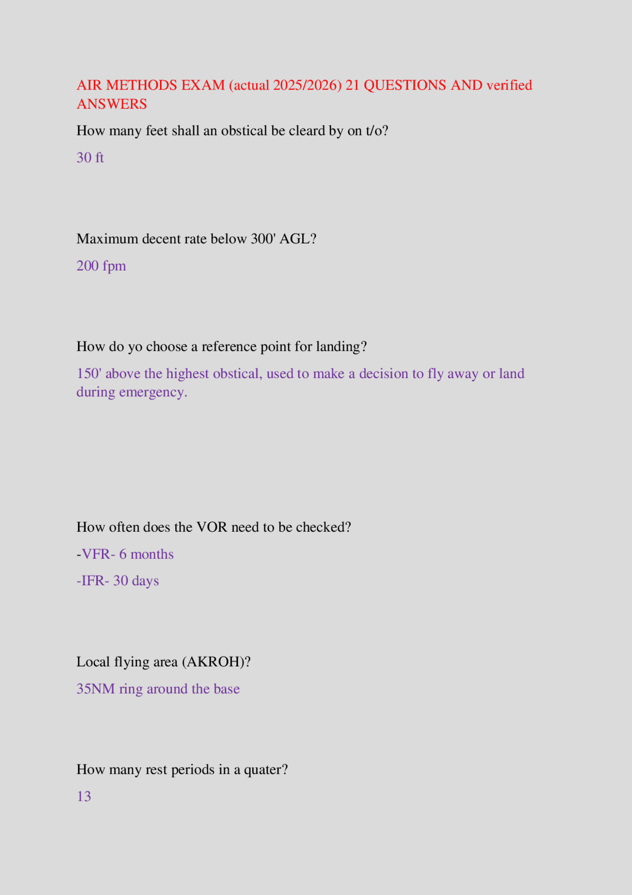 AIR METHODS EXAM (actual 2025/2026) 21 QUESTIONS AND verified ANSWERS ...