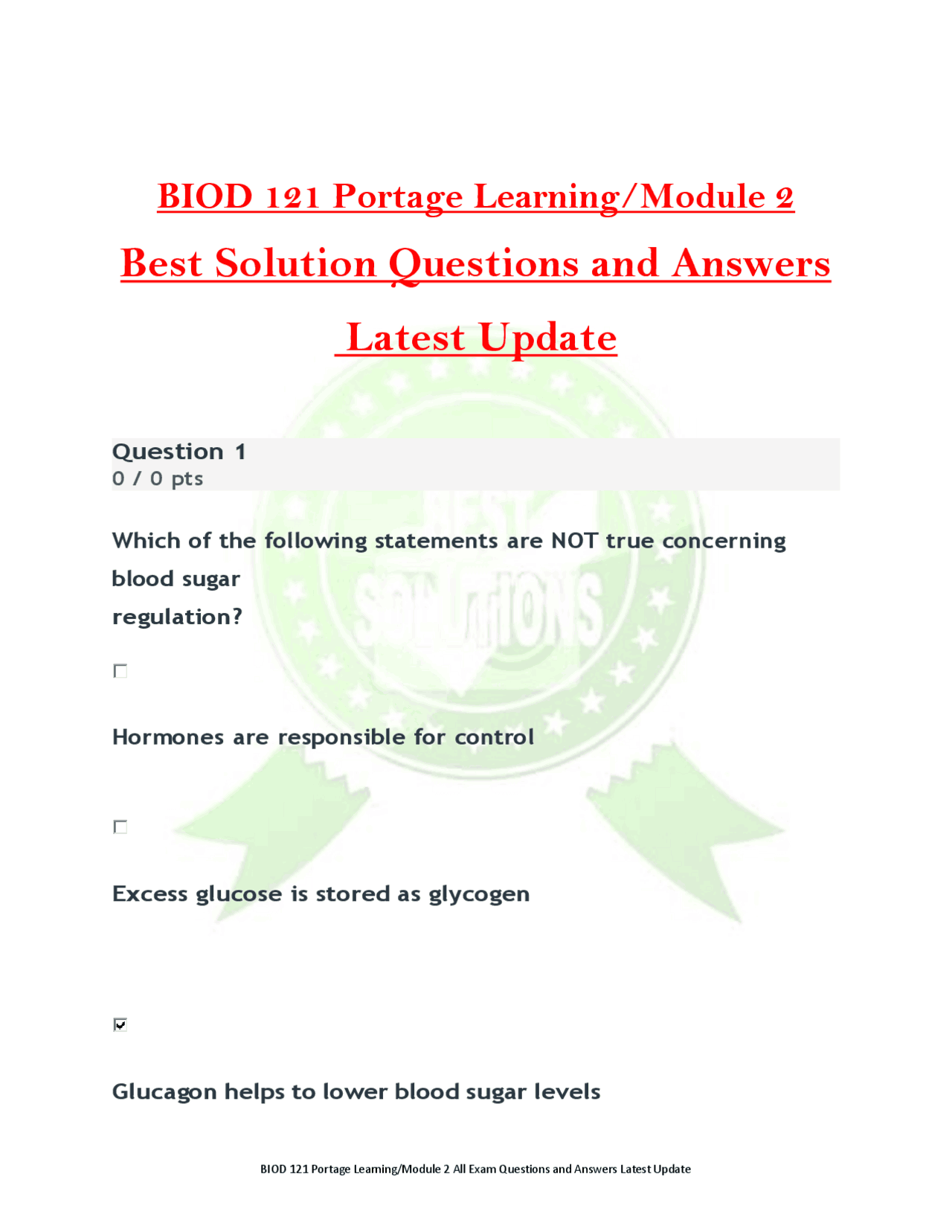 BIOD 121 Portage Learning/Module 2 Best Solution Questions and Answers ...