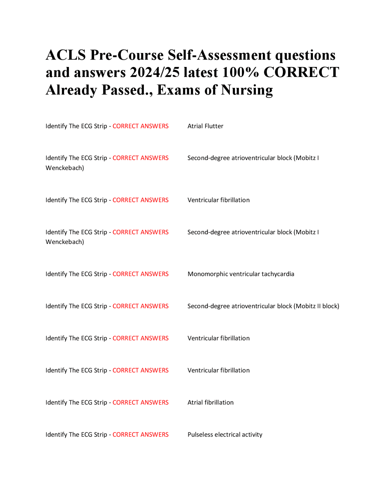 ACLS Pre-Course Self-Assessment questions and answers 2024/25 latest ...