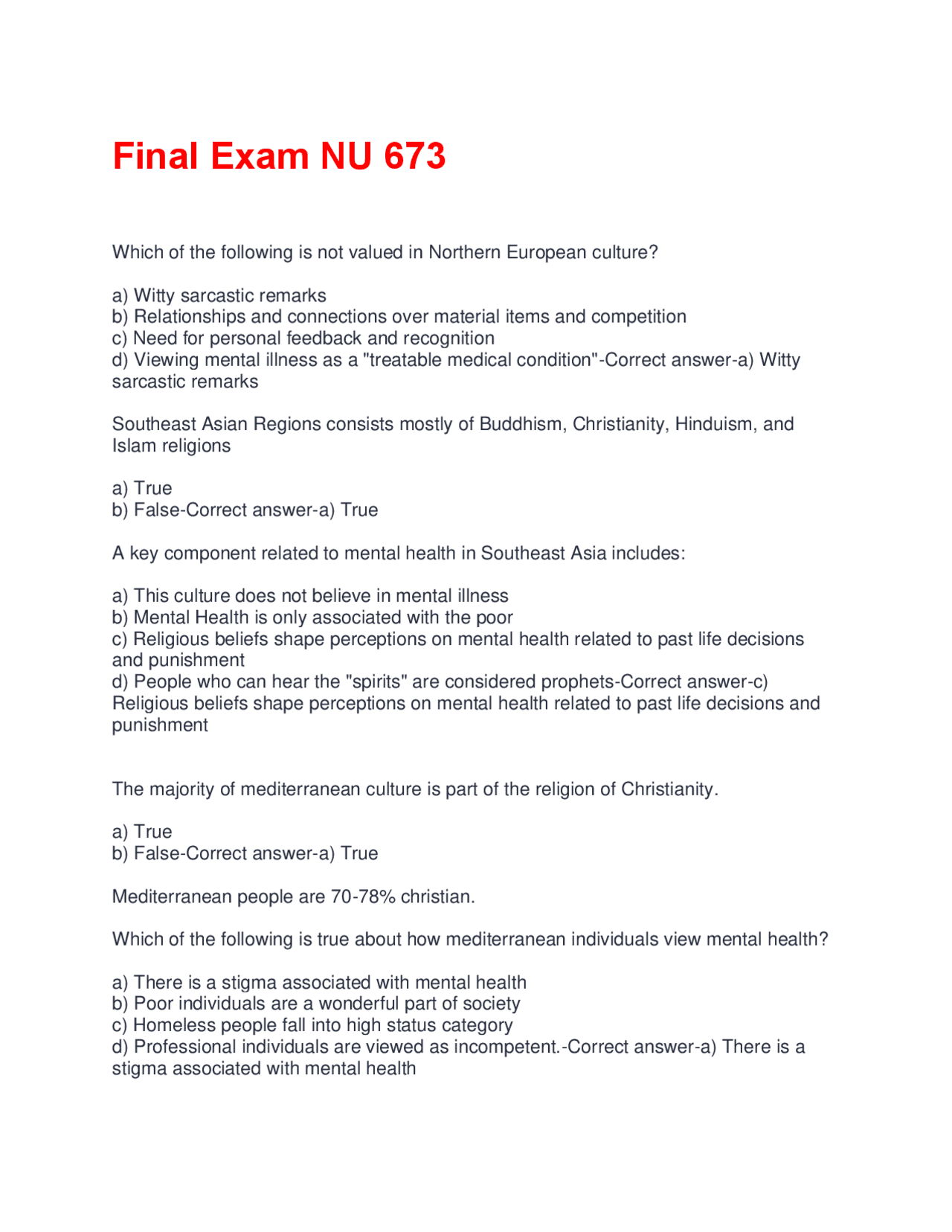 Final Exam NU 673 Verified 100% Correct!! | Exams Nursing | Docsity