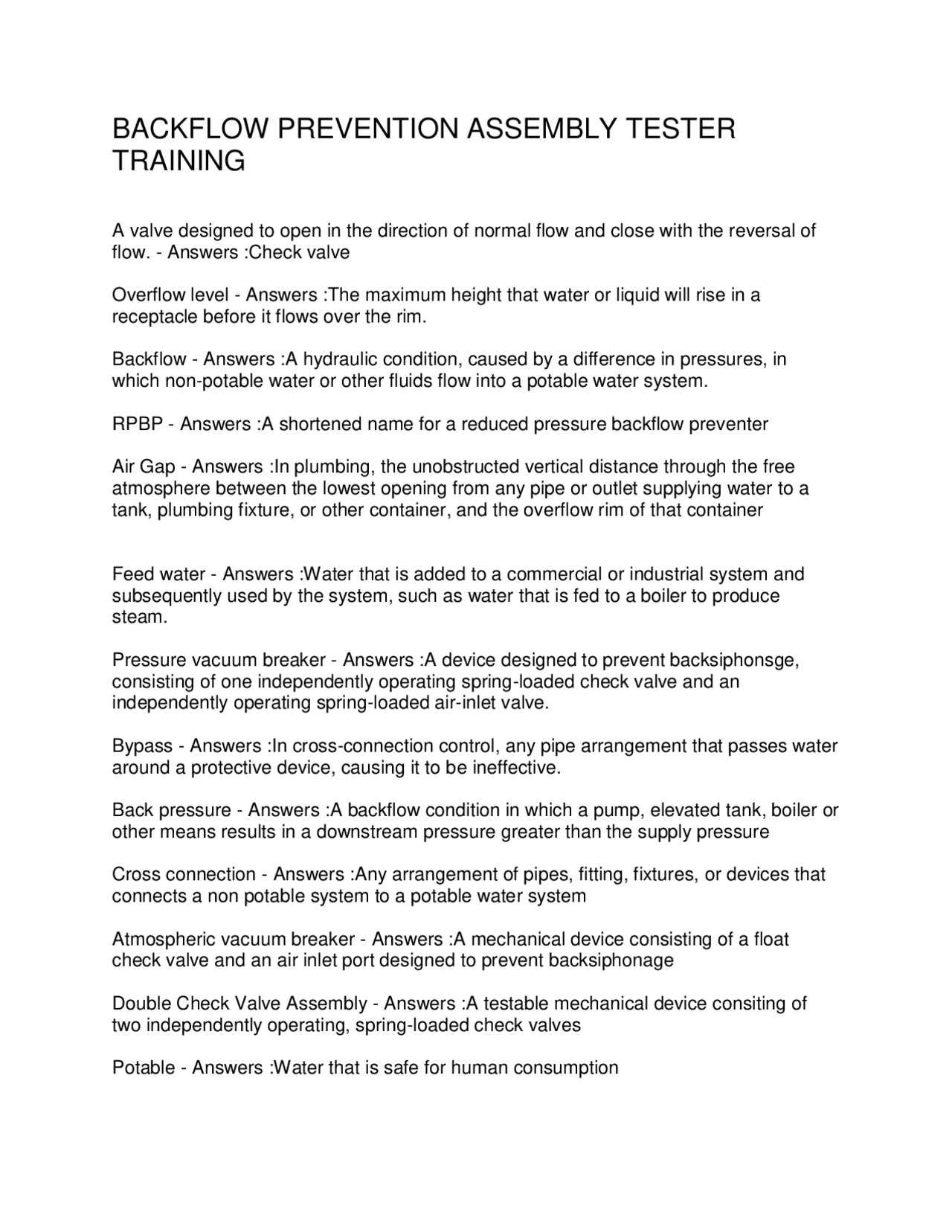 Backflow Prevention Assembly Tester Training: Definitions and Concepts ...