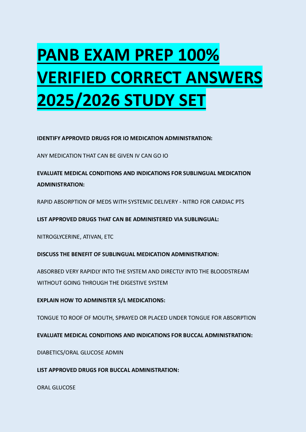 PANB EXAM PREP 100% VERIFIED CORRECT ANSWERS 2025/2026 STUDY SET ...