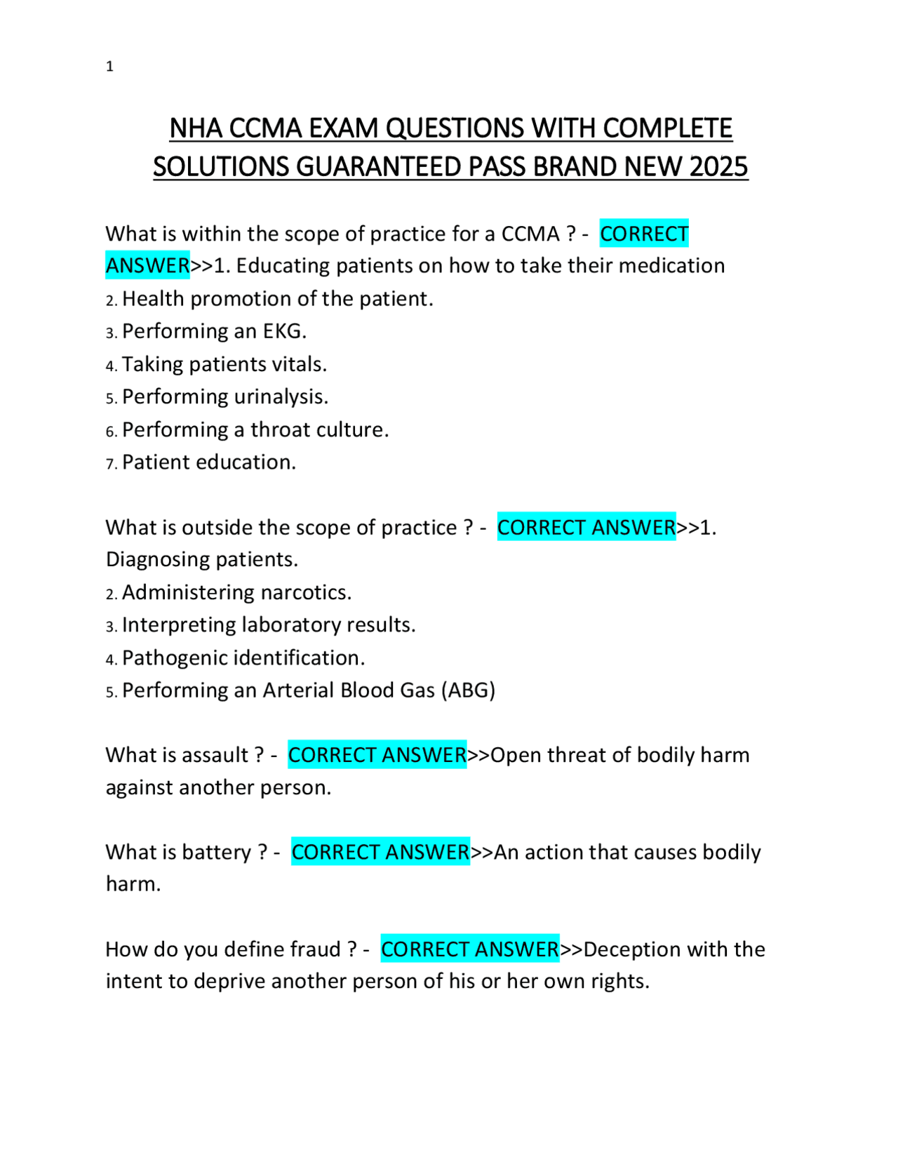 CCMA Exam Questions and Answers: Comprehensive Guide for Certification ...