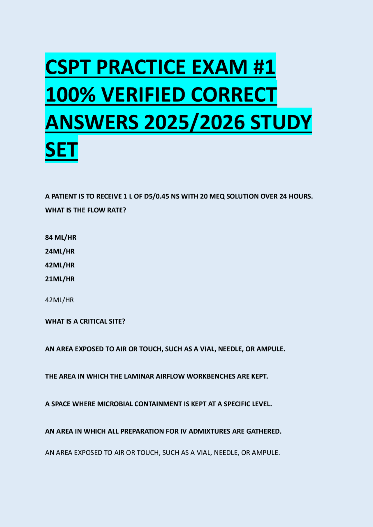 CSPT PRACTICE EXAM #1 100% VERIFIED CORRECT ANSWERS 2025/2026 STUDY SET ...