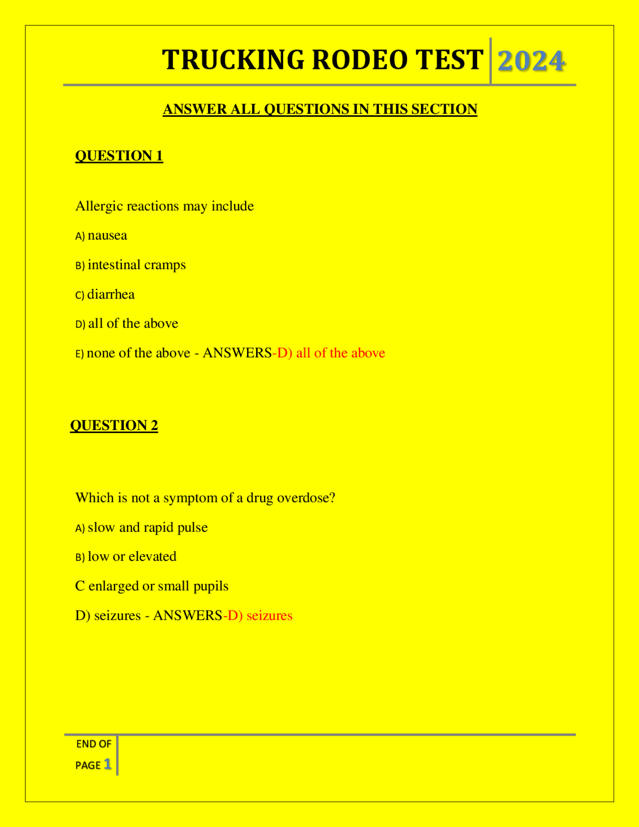 TRUCKING RODEO TEST QUESTIONS AND ANSWERS 2025 | Exams Logistics | Docsity