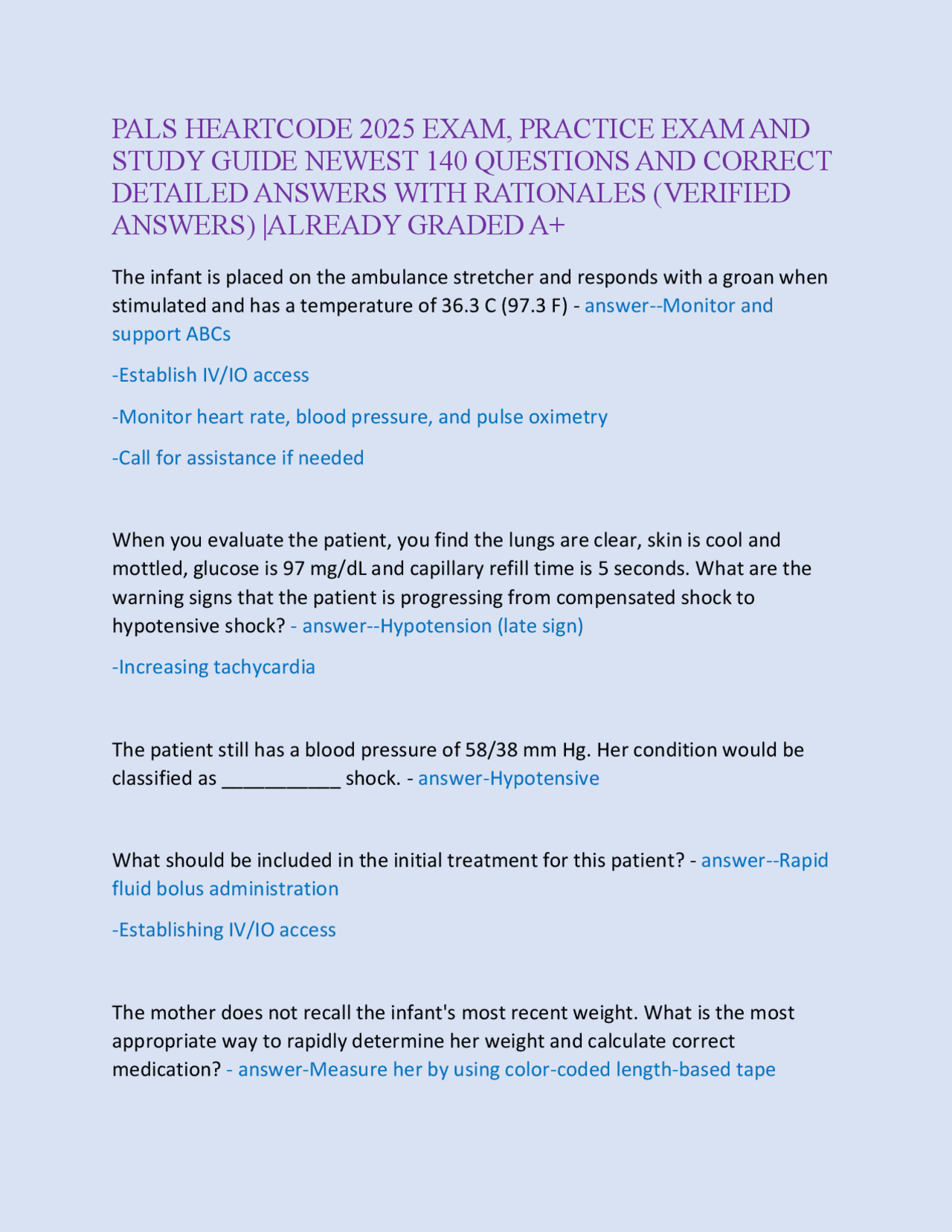 PALS HEARTCODE 2025 EXAM, PRACTICE EXAM AND STUDY GUIDE NEWEST 140 ...