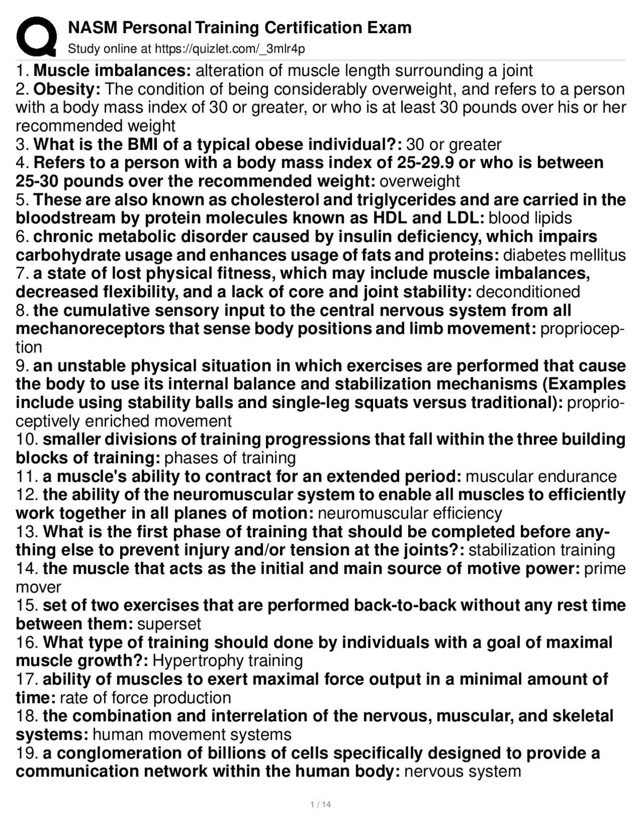 NASM Personal Training Certification Exam Questions and Answers 2024 ...