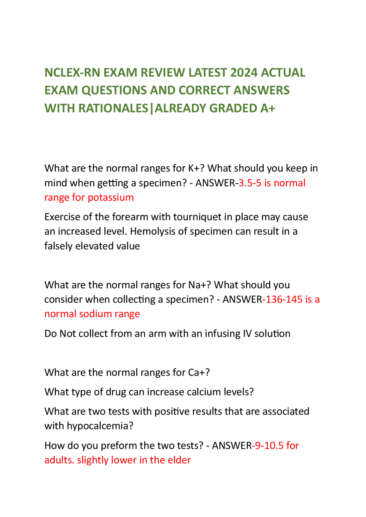 NCLEX-RN Exam Review: Latest 2024 Actual Exam Questions and Answers ...