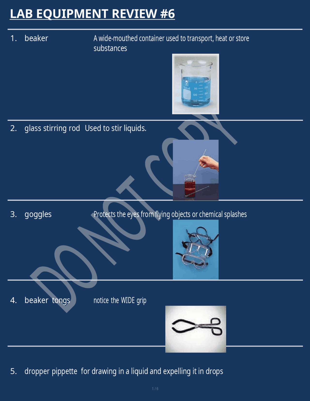 LAB EQUIPMENT REVIEW #6 | Exercises Biology | Docsity