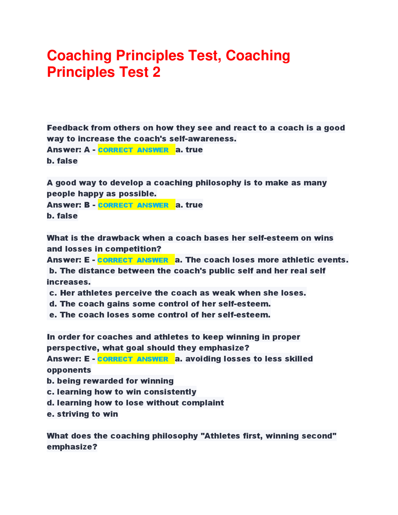 Coaching Principles Test, Coaching Principles Test 2 | Exams Nursing ...
