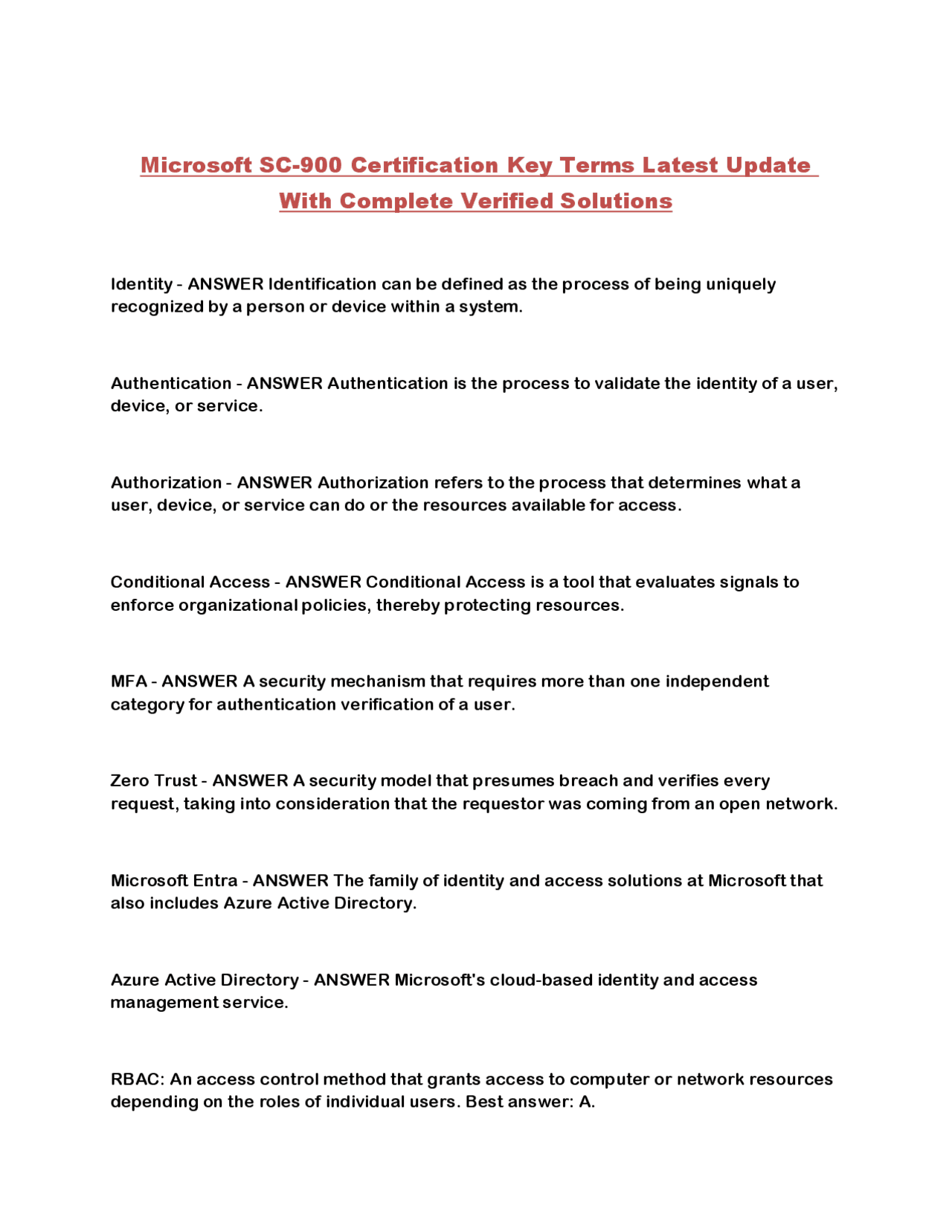 Microsoft SC-900 Certification Key Terms Latest Update With Complete ...