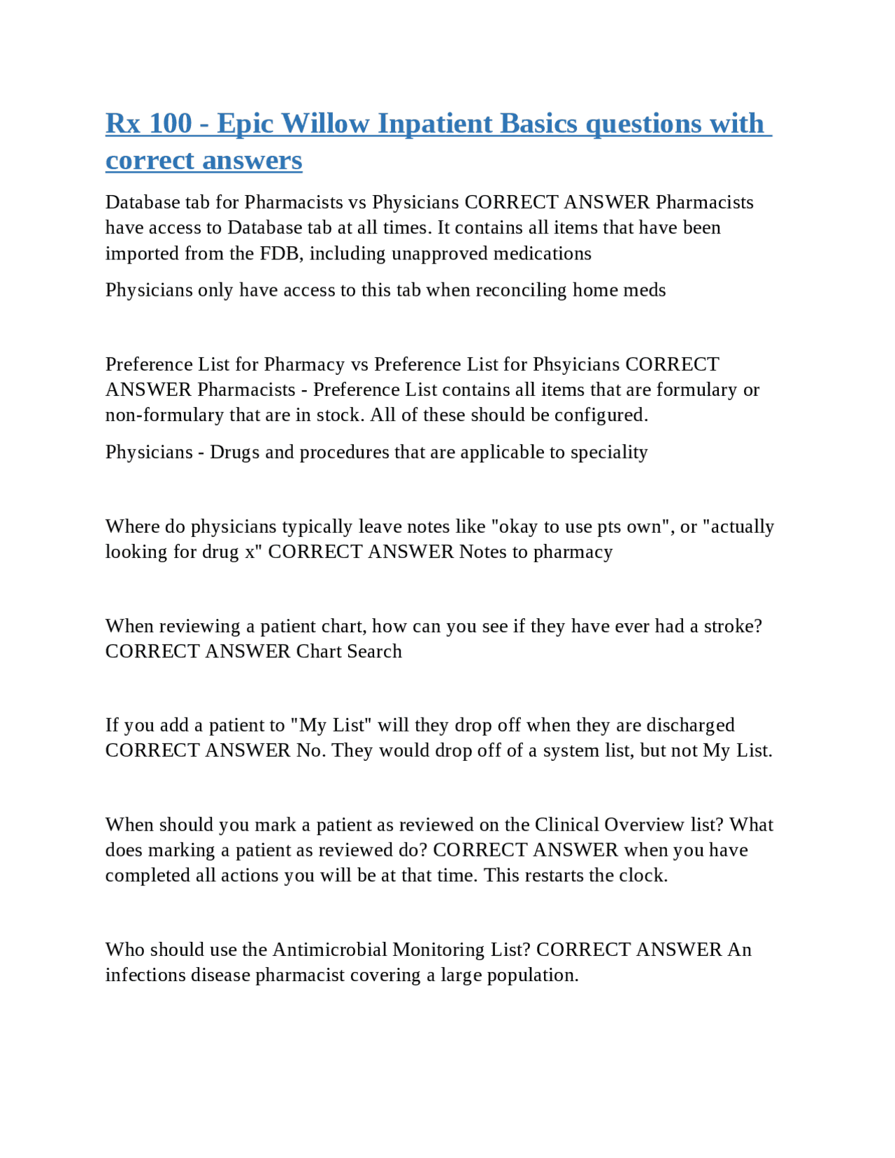 Epic Willow Inpatient Basics: Questions and Answers for Pharmacists ...