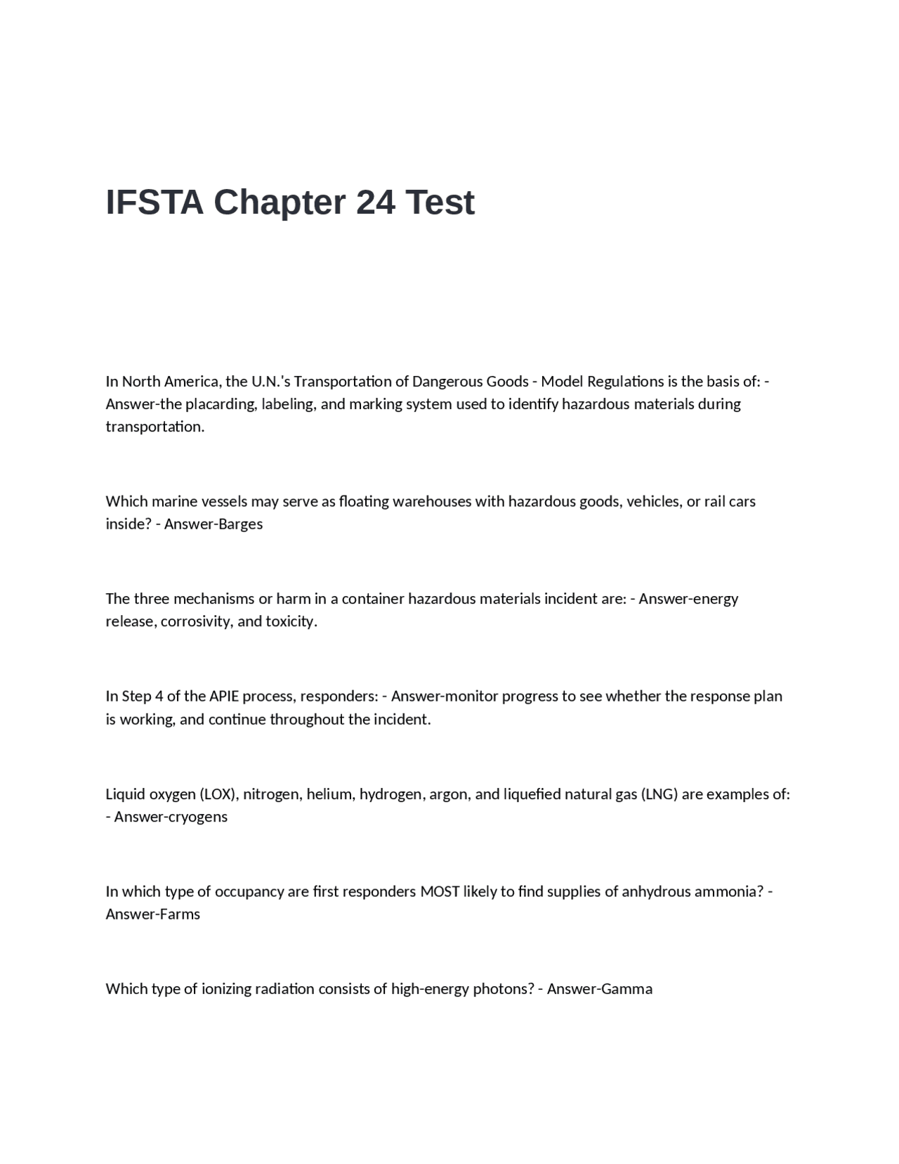 IFSTA Chapter 24 Test Questions with Correct Answers | Exams Nursing ...