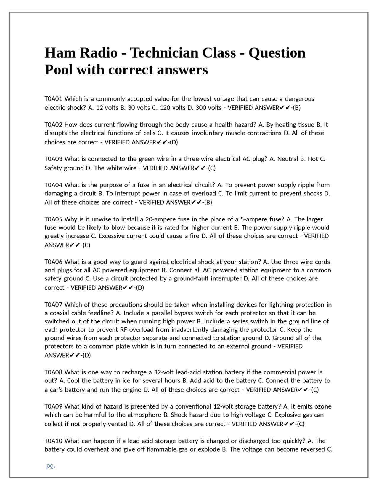 Ham Radio - Technician Class - Question Pool with correct answers ...