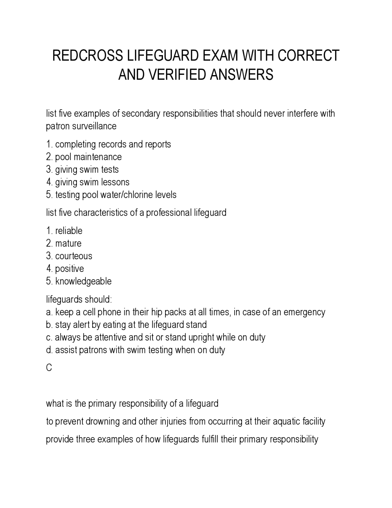 Lifeguard Exam: Comprehensive Guide with Verified Answers | Exams ...
