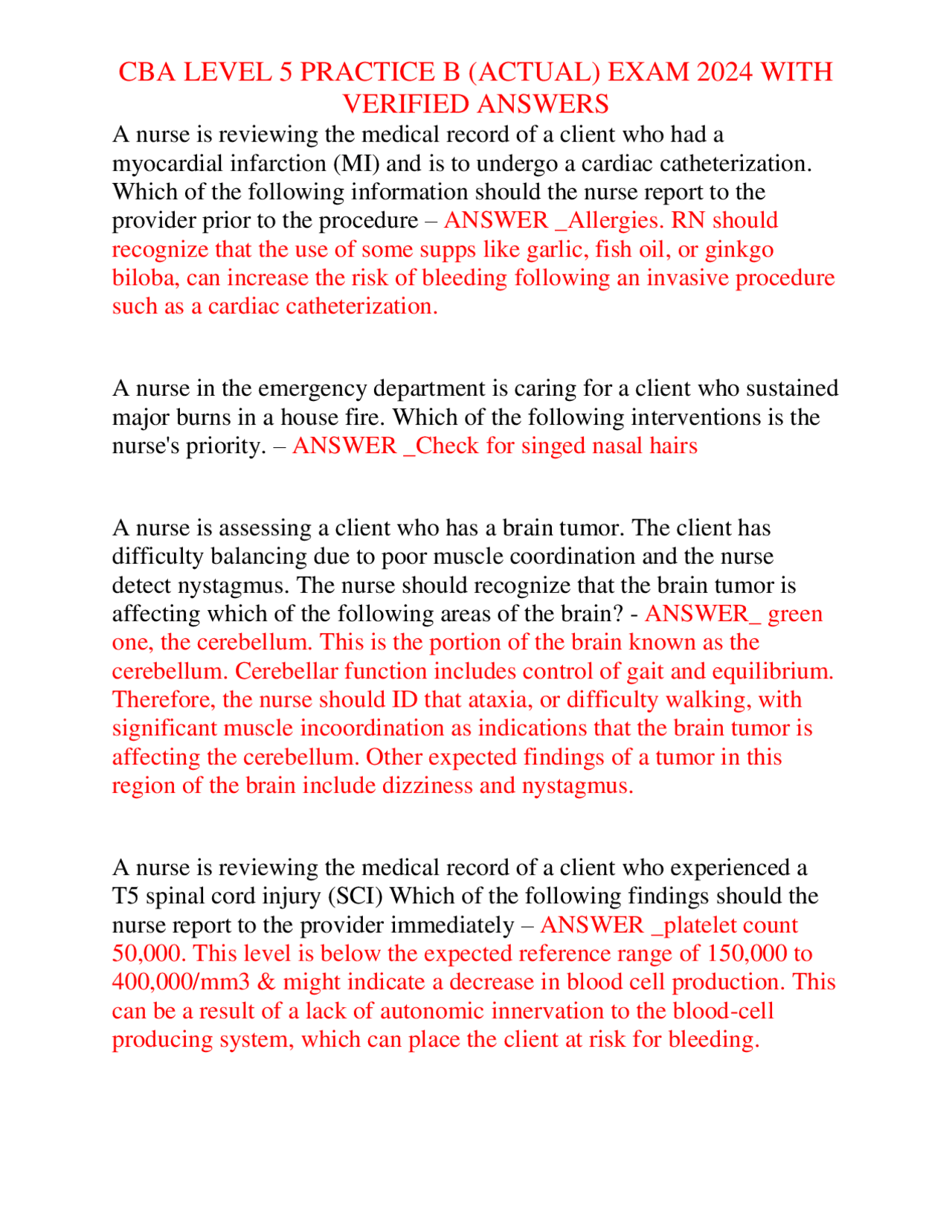 CBA Level 5 Practice B Exam 2024: Nursing Questions | Exams Nursing ...