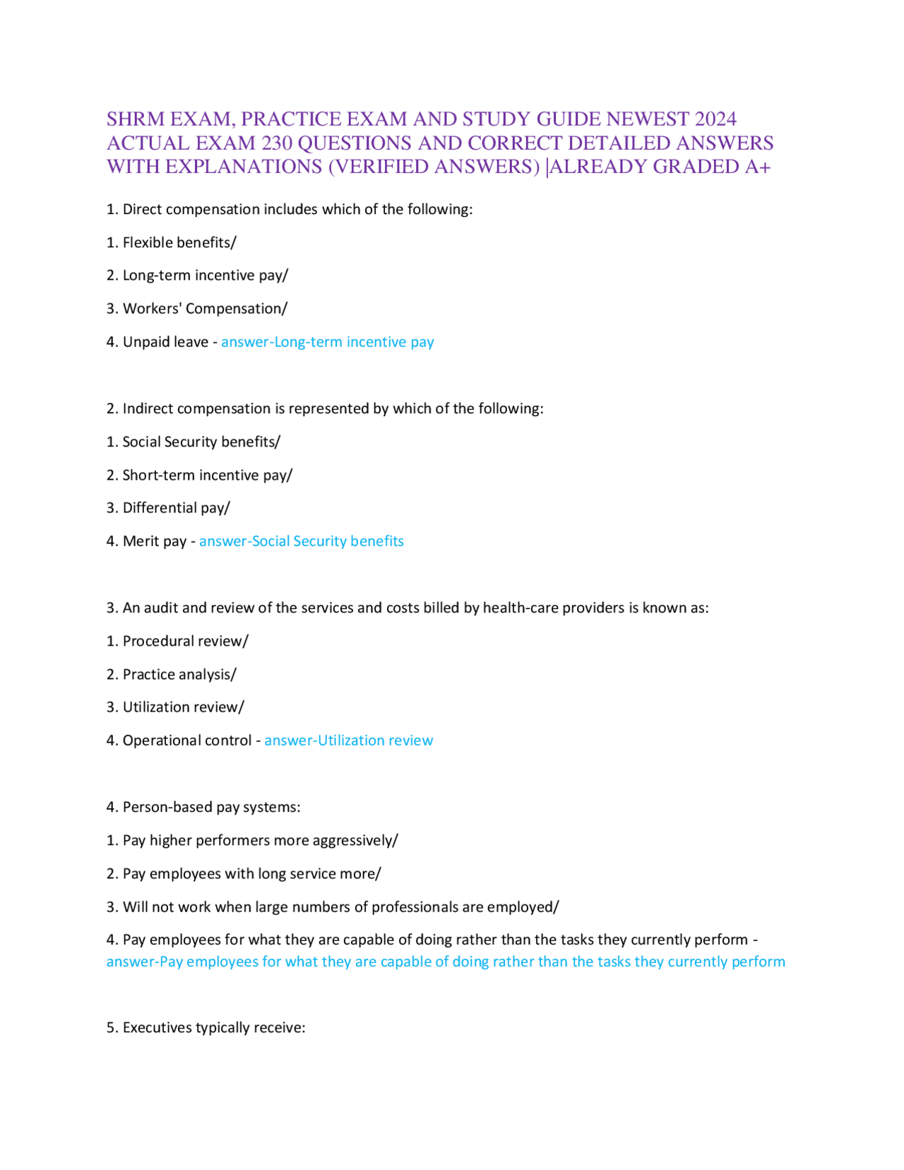 SHRM Exam Practice Questions and Answers: A Study Guide for 2024 ...