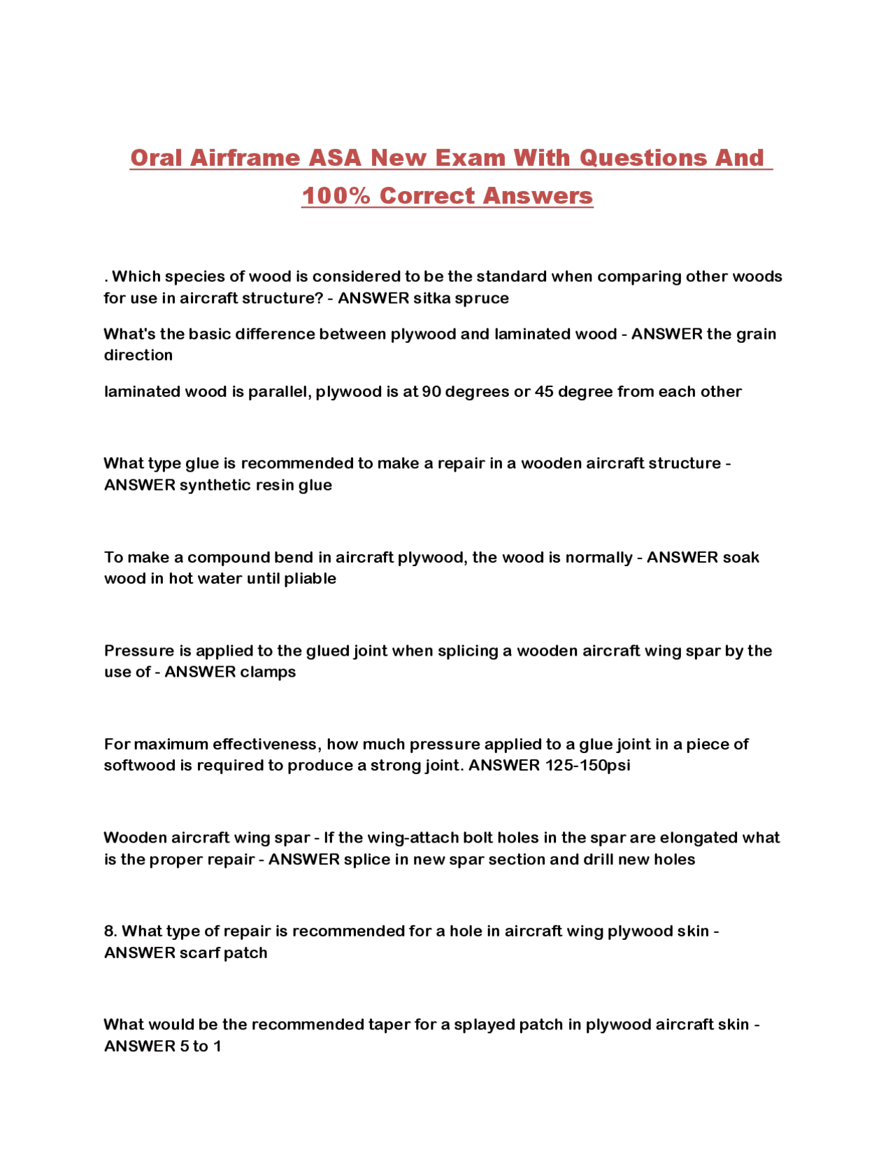 Oral Airframe ASA Exam: Questions and Answers on Aircraft Structure and Fabric Covering | Exams ...