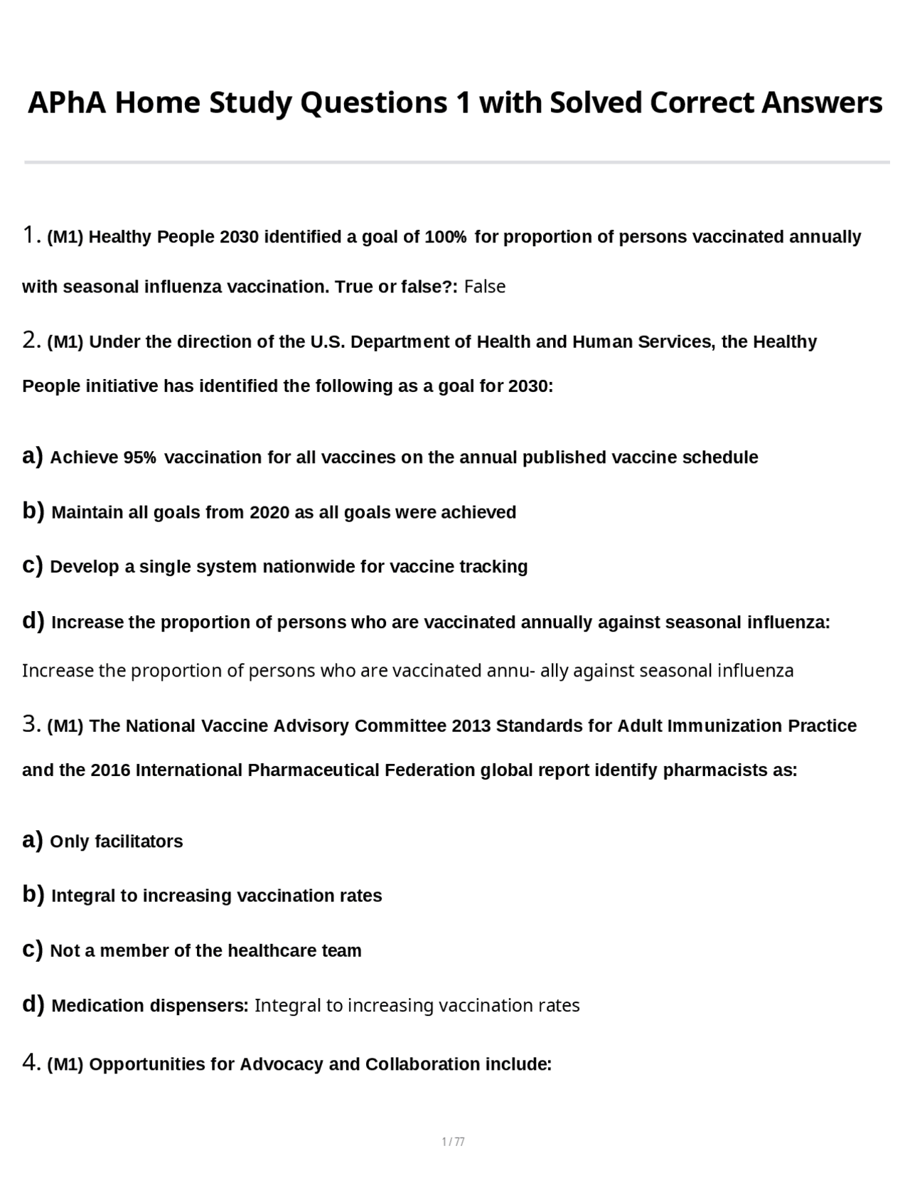 APhA Home Study Questions 1 with Solved Correct Answers: A Guide to ...