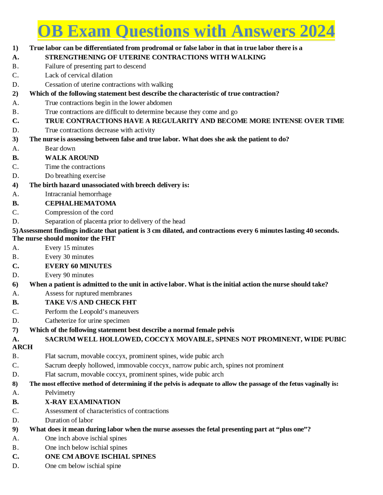 OB Exam Questions and Answers 2024: A Comprehensive Guide for Students ...