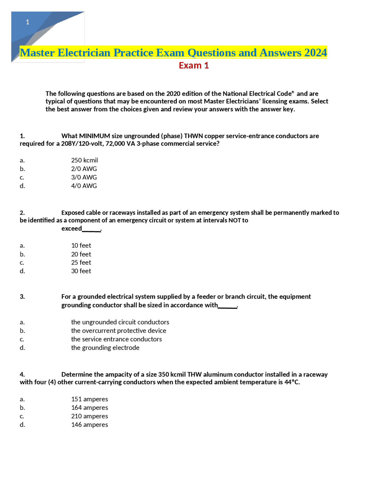 Master Electrician Practice Exam Questions and Answers 2024 | Exams ...