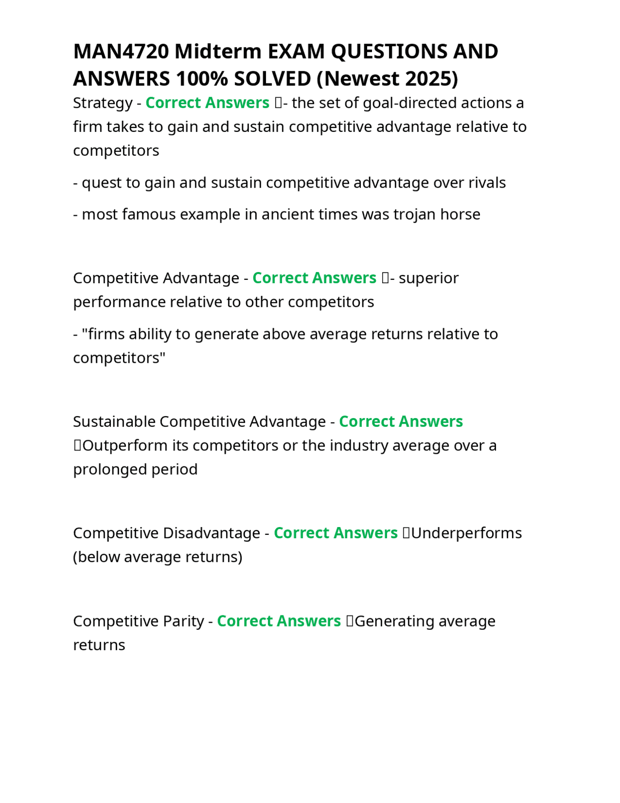 MAN4720 Midterm EXAM QUESTIONS AND ANSWERS 100% SOLVED (Newest 2025 ...