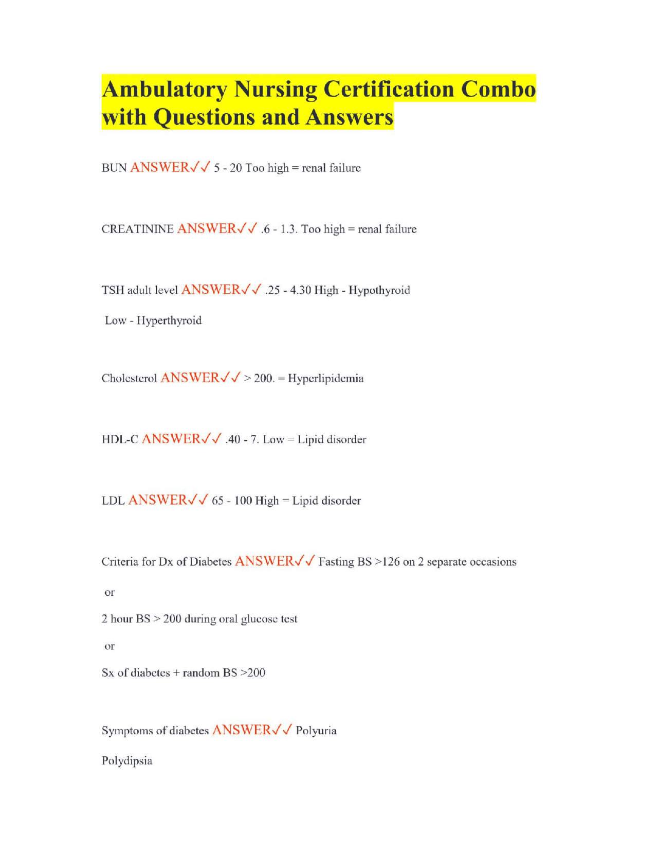 Ambulatory Nursing Certification Combo with Questions and Answers ...