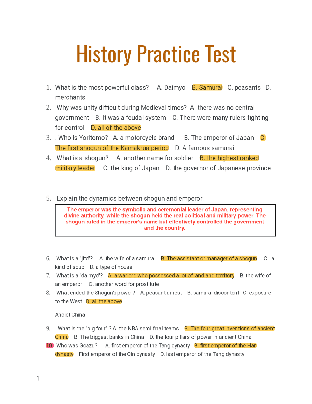 History review for exam china | Exams History | Docsity
