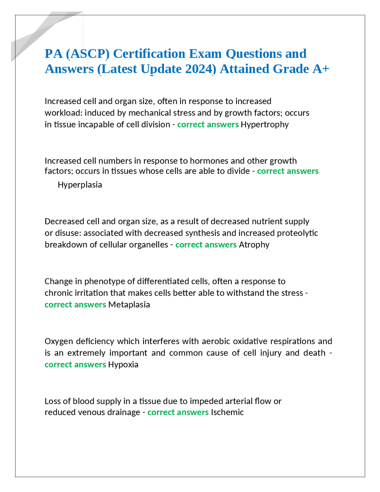 PA (ASCP) Certification Exam Questions and Answers (Latest Update 2024 ...
