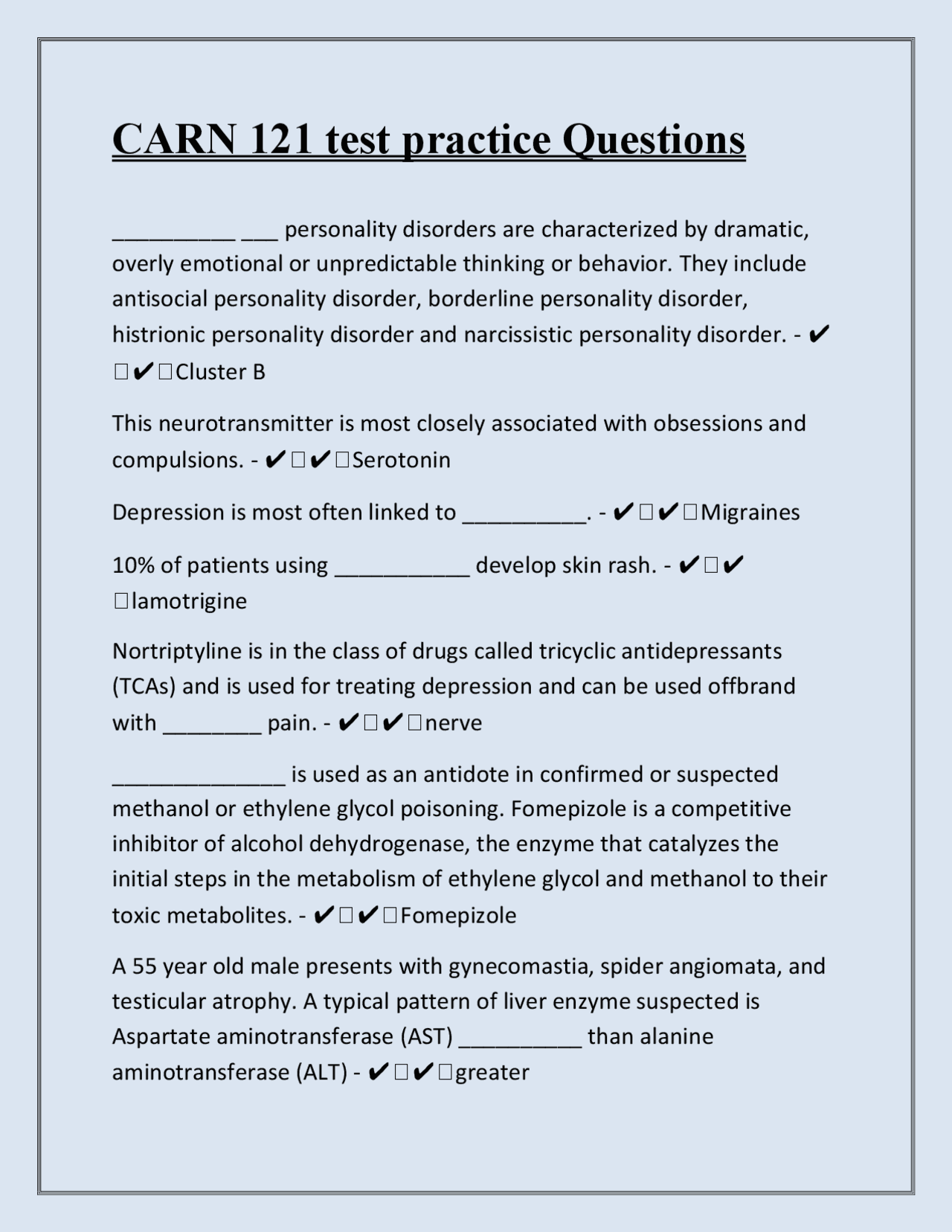CARN 121 test practice Questions| Mystery Exam Test: With the Right ...