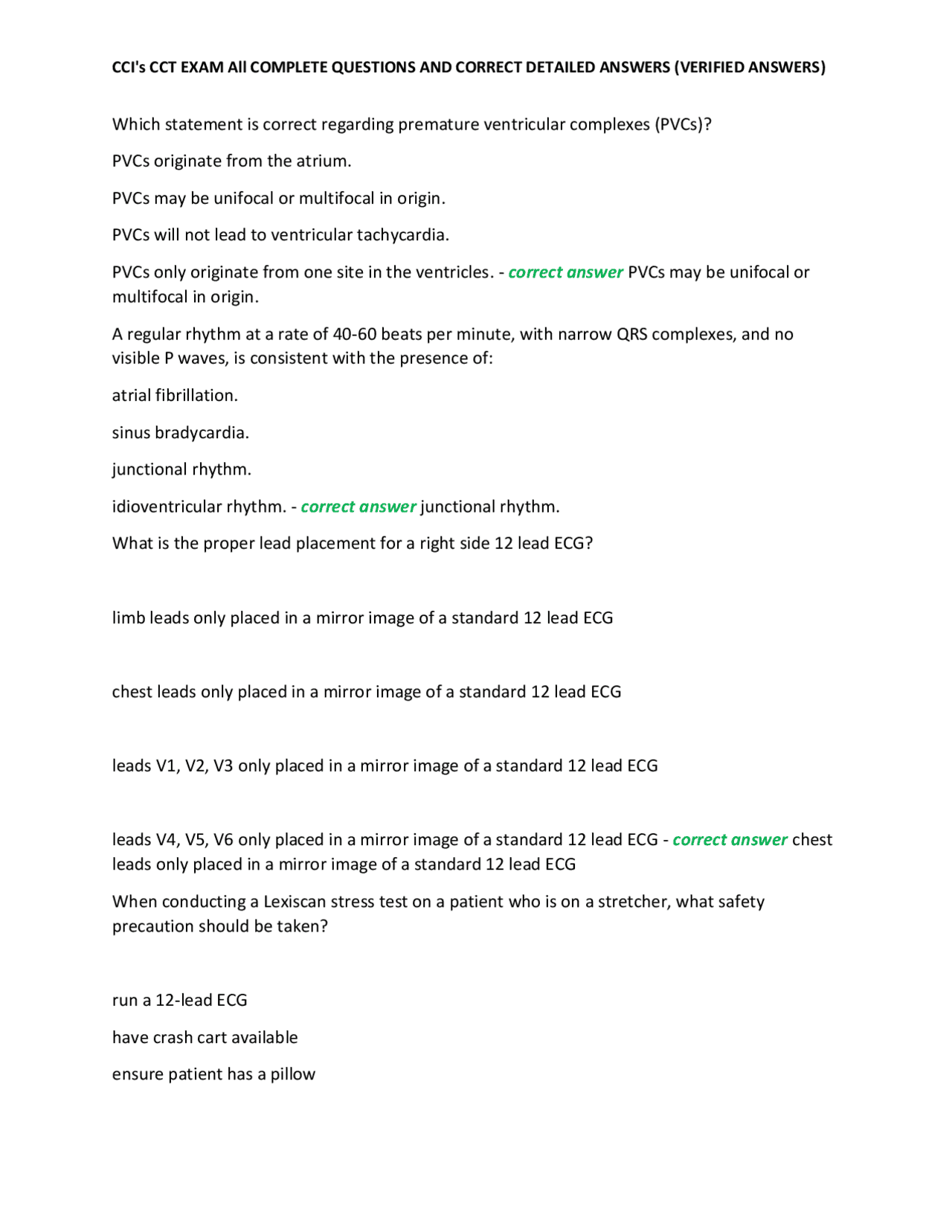 CCI's CCT EXAM: Complete Questions and Answers (Verified) | Exams ...