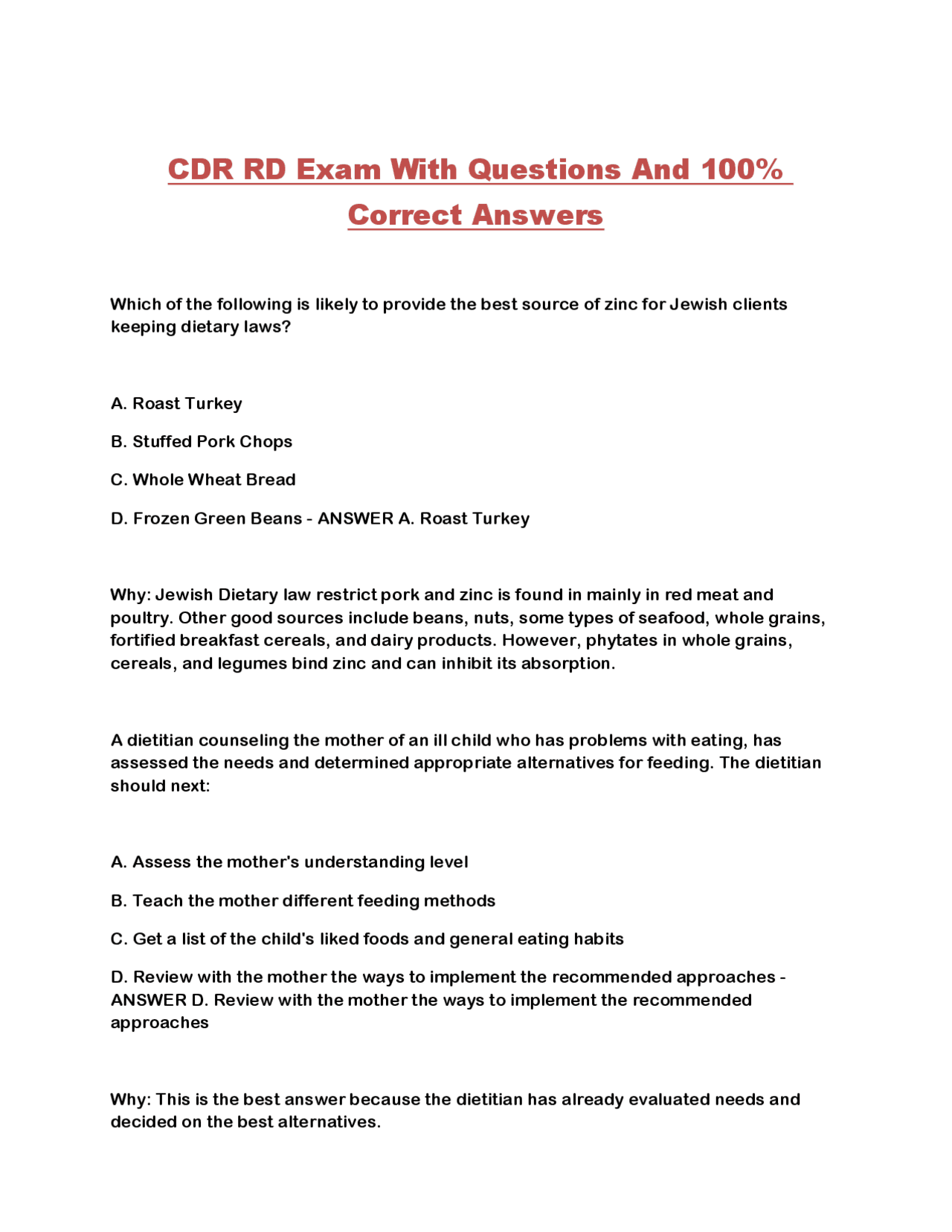CDR RD Exam Review: Nutrition and Dietetics Practice Questions | Exams ...