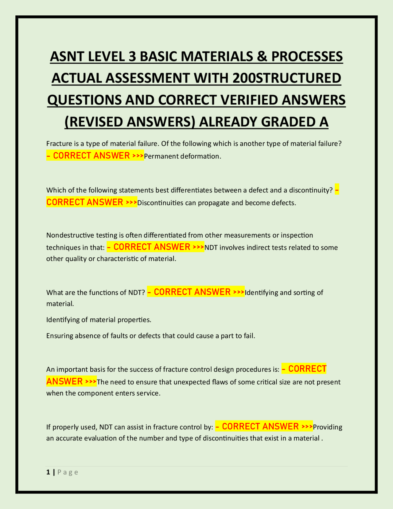 ASNT LEVEL 3 BASIC MATERIALS & PROCESSES ACTUAL ASSESSMENT WITH 200STRUCTURED QUESTIONS | Exams ...