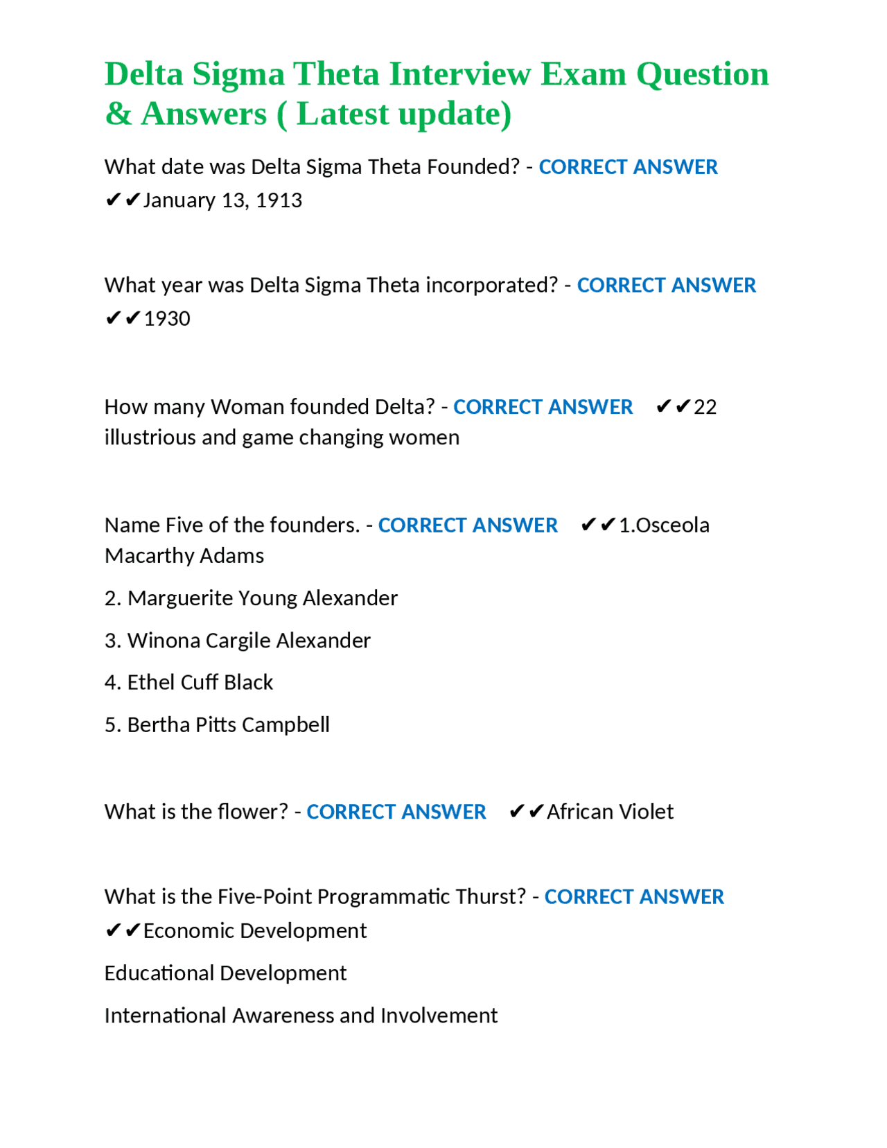 Delta Sigma Theta Sorority: Interview Exam Questions and Answers ...