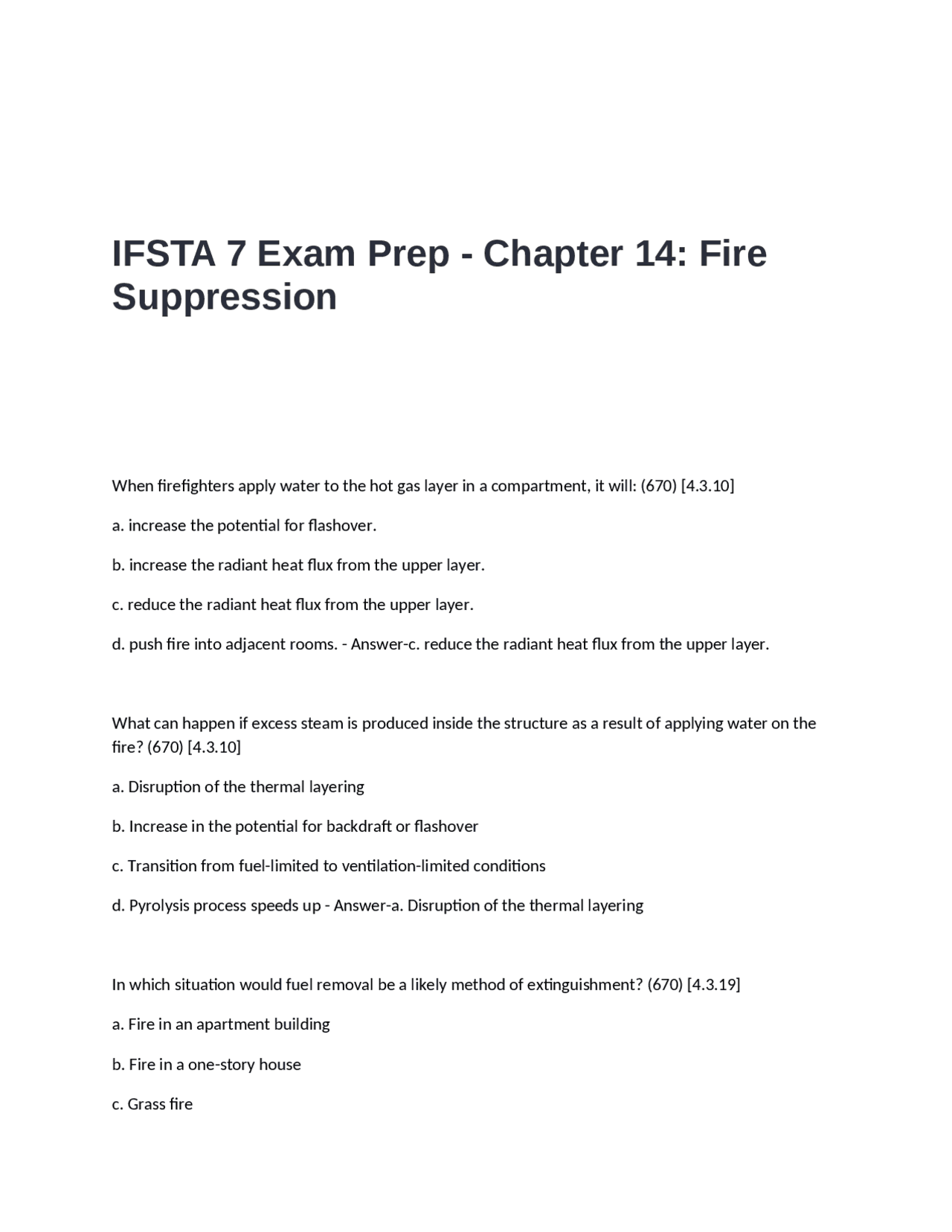 IFSTA 7 Exam Prep Questions and Answers - Chapter 14- Fire Suppression ...