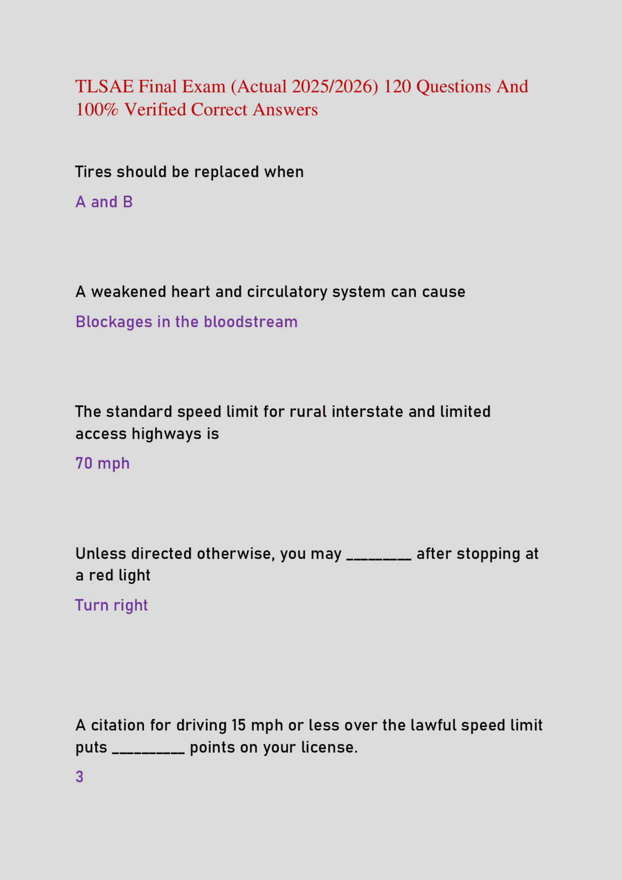 TLSAE Final Exam (Actual 2025/2026) 120 Questions And 100% Verified ...