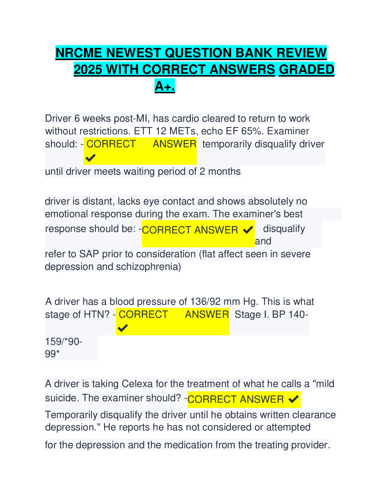 NRCME Question Bank Review: Medical Examinations for Drivers | Exams ...