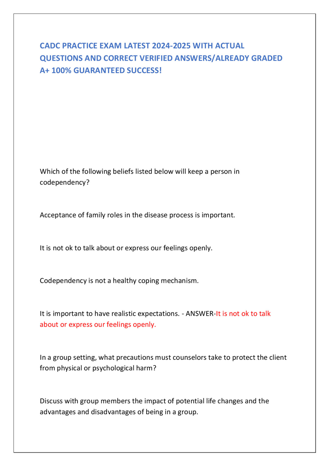 CADC PRACTICE EXAM LATEST 2024-2025 WITH ACTUAL QUESTIONS AND CORRECT ...