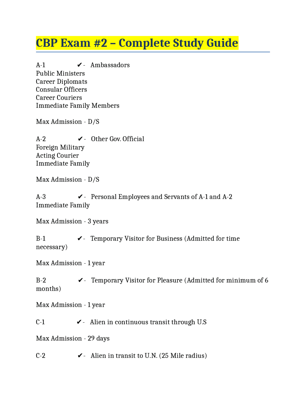 CBP Exam #2 Study Guide: US Immigration & Customs Laws | Exams Nursing ...