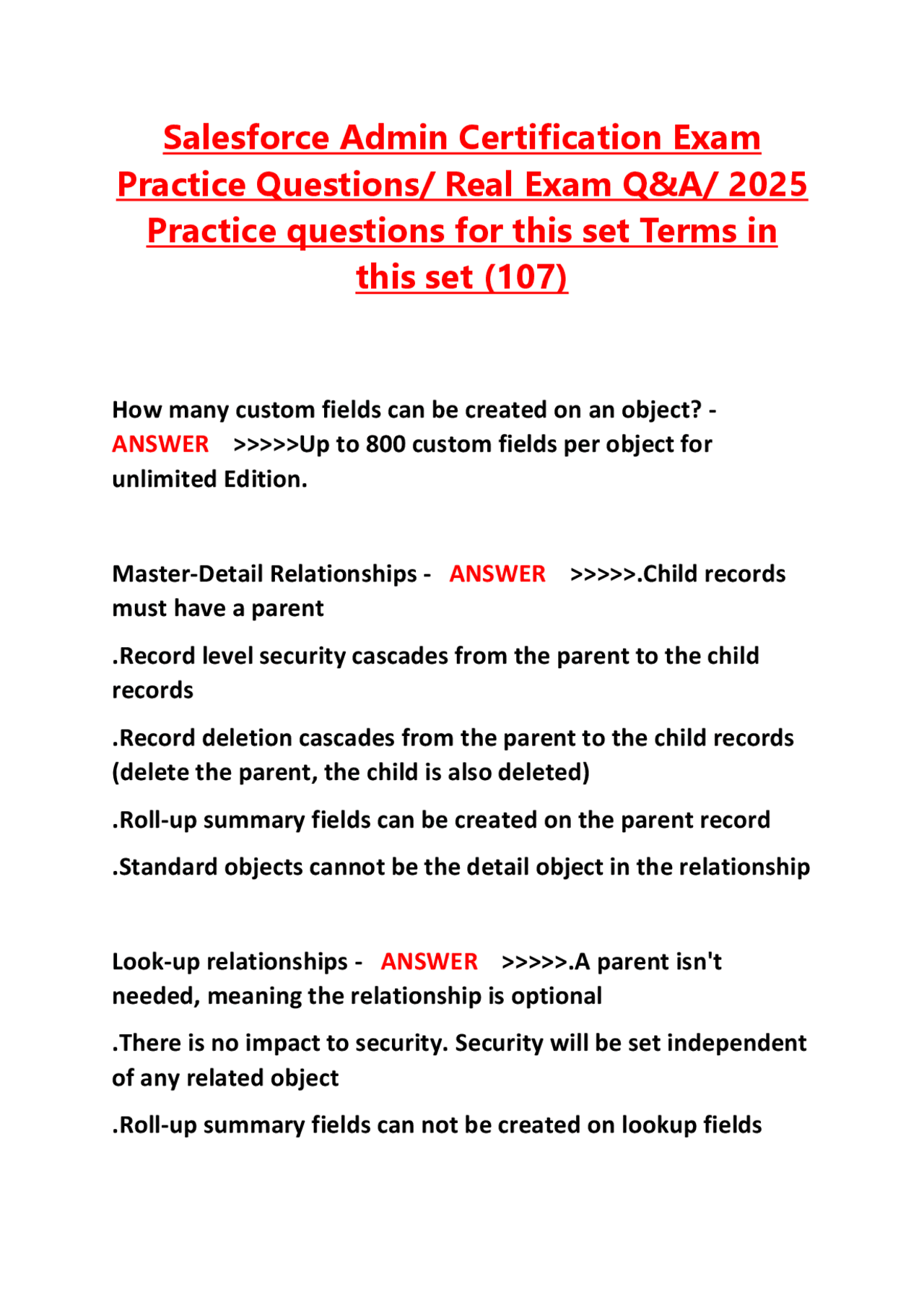 Salesforce Admin Certification Exam Practice Questions and Answers ...