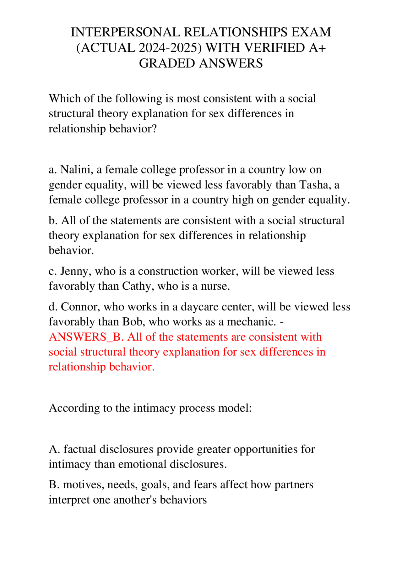 Interpersonal Relationships Exam: Multiple Choice Questions and Answers | Exams Advanced ...