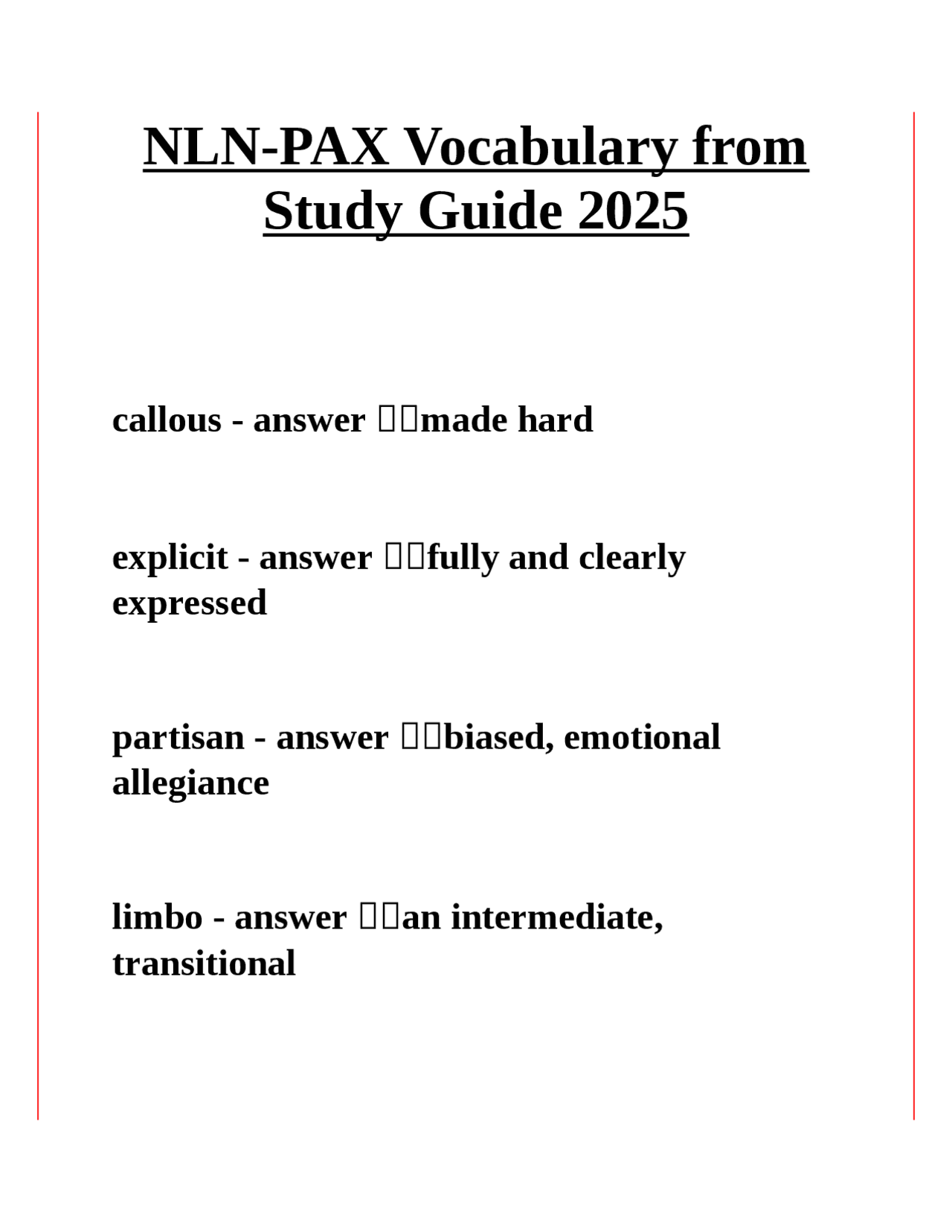 NLN-PAX Vocabulary Study Guide 2025: Definitions and Examples | Exams ...