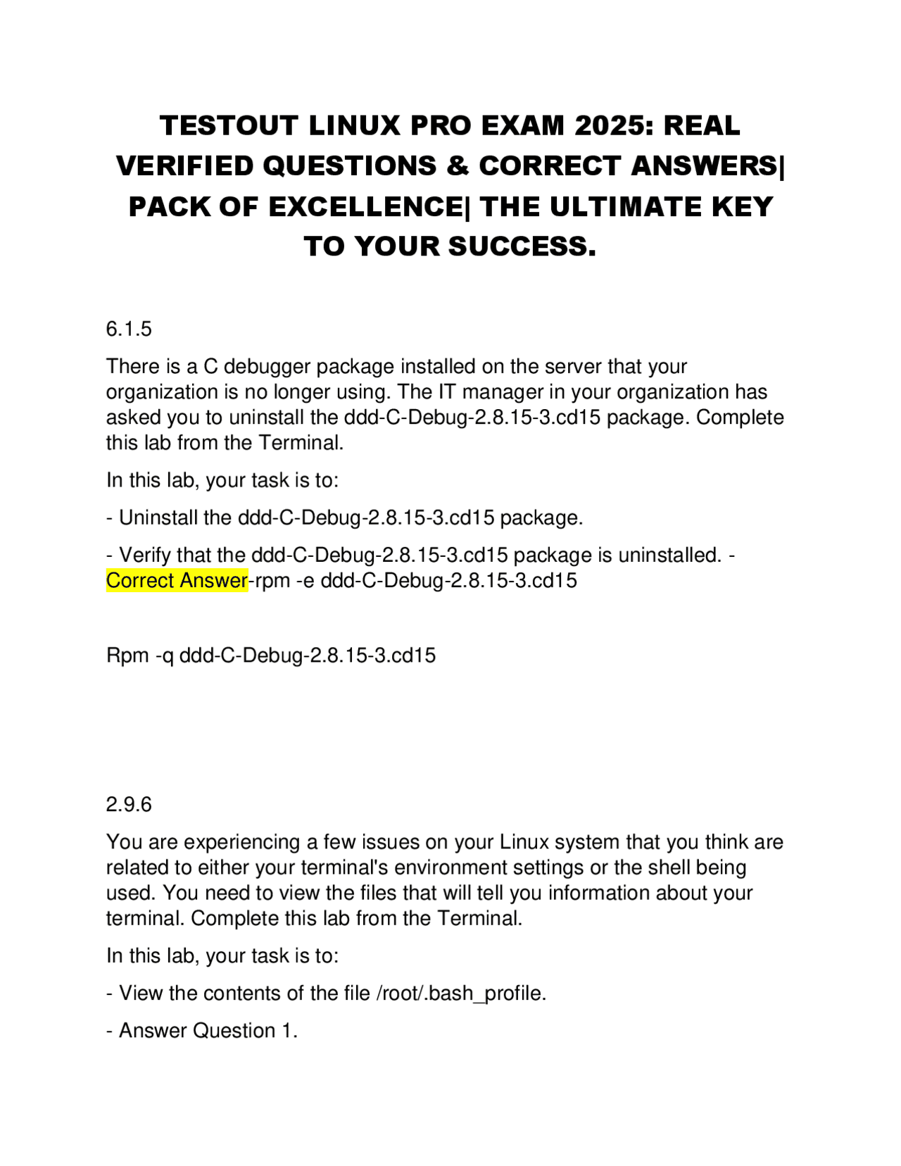TESTOUT LINUX PRO EXAM 2025: REAL VERIFIED QUESTIONS & CORRECT ANSWERS ...