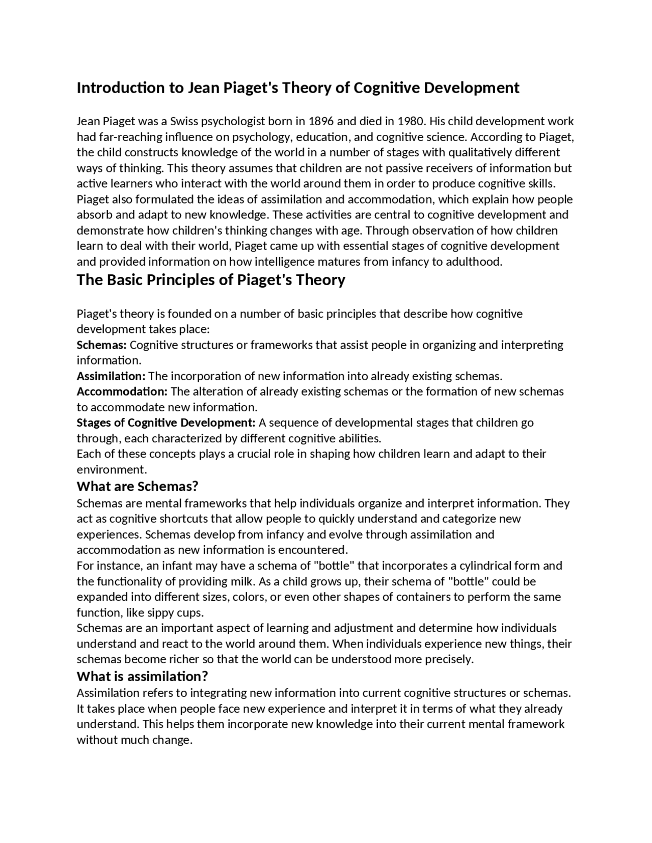 Introduction to Jean Piagets theory | Cheat Sheet Educational ...
