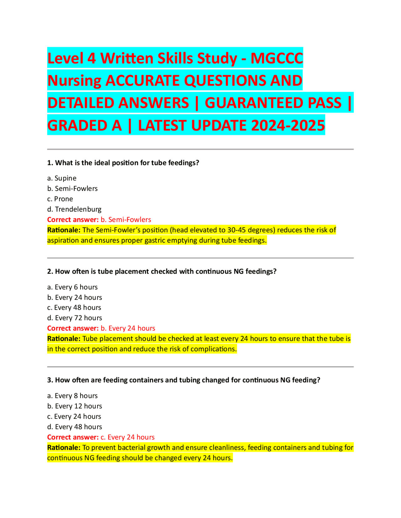 Level 4 Written Skills Study - MGCCC Nursing ACCURATE QUESTIONS AND ...
